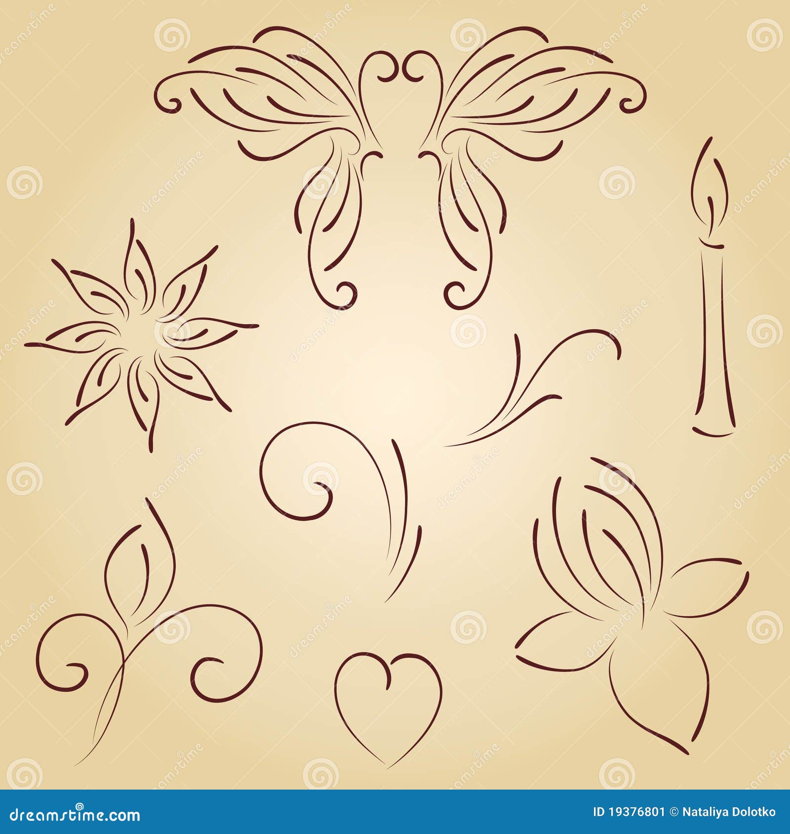 Hand drawn ornaments stock image. Image of artwork, butterfly - 19376801