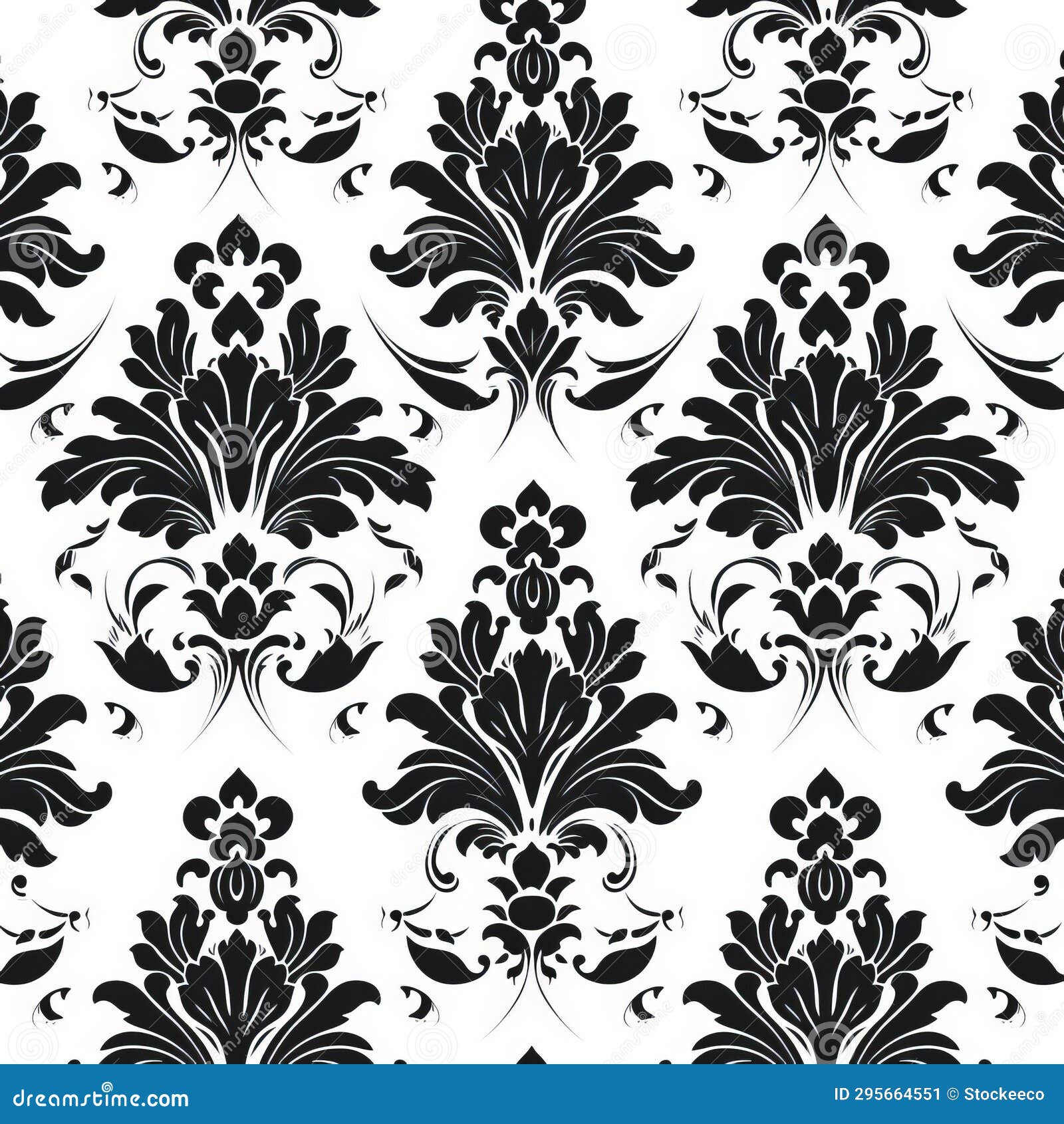 Hand Drawn Ornate Black Damask Seamless Pattern Vector Clip Art Stock ...