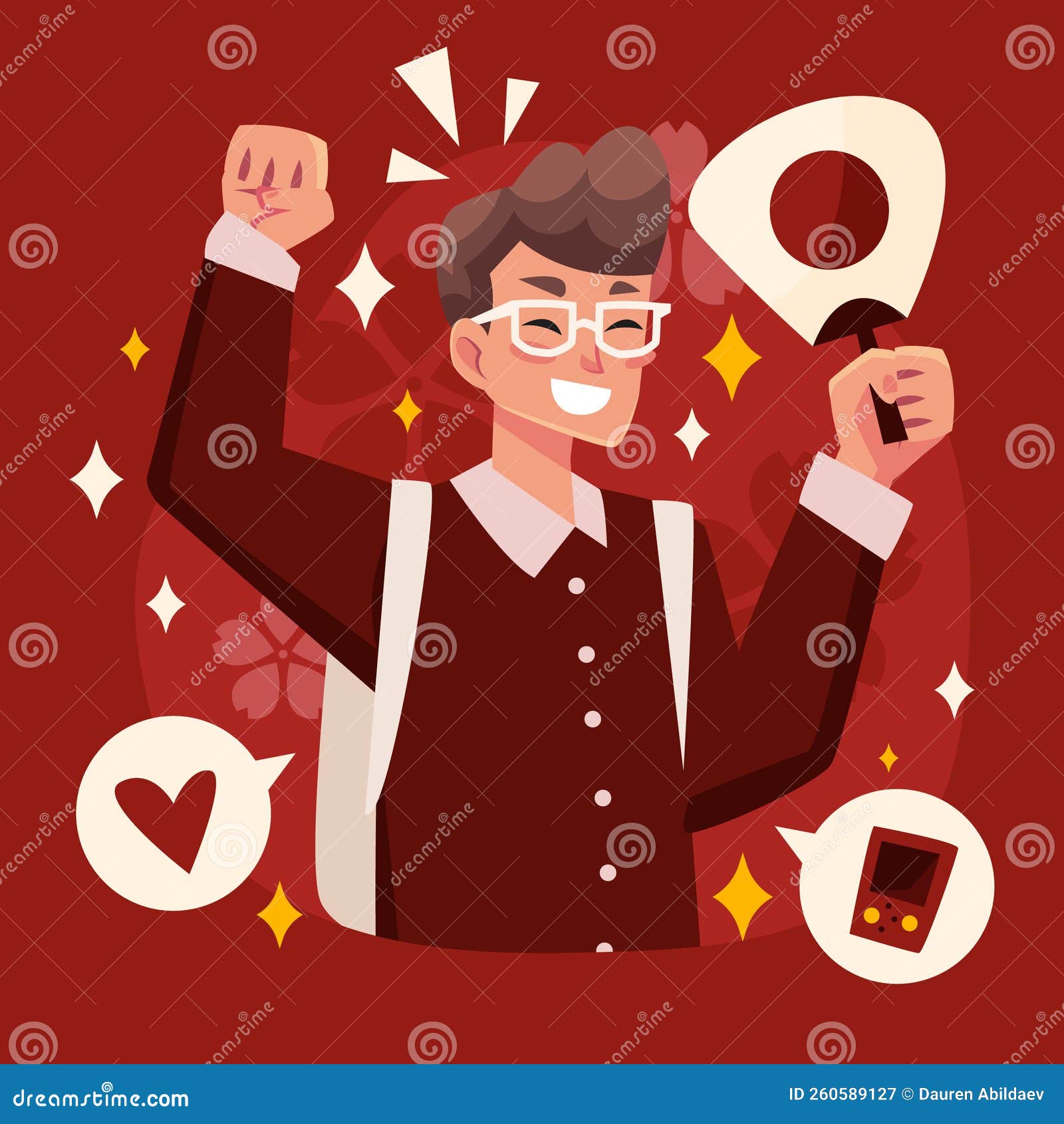 Hand Drawn Otaku Vector Illustration. Stock Vector - Illustration of ...