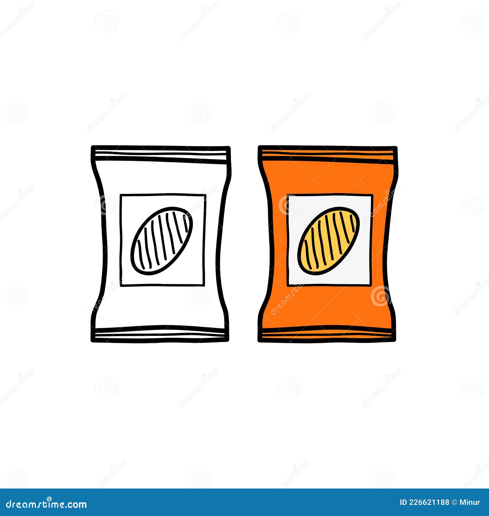Hand Drawn Outline and Colored Potato Chips. Stock Vector ...