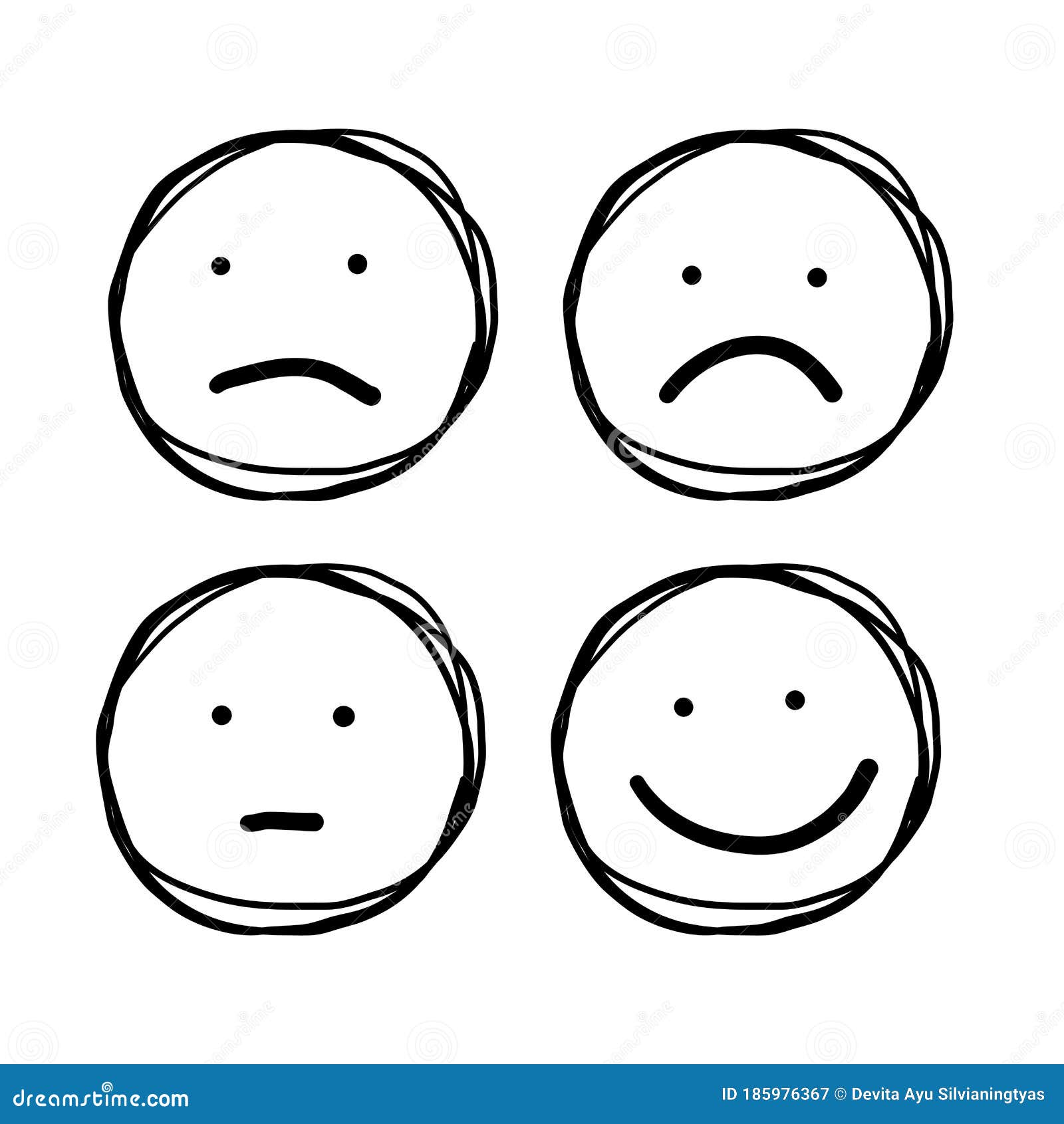 Hand Drawn Outline Faces Different Moods Doodle Style Stock Vector ...
