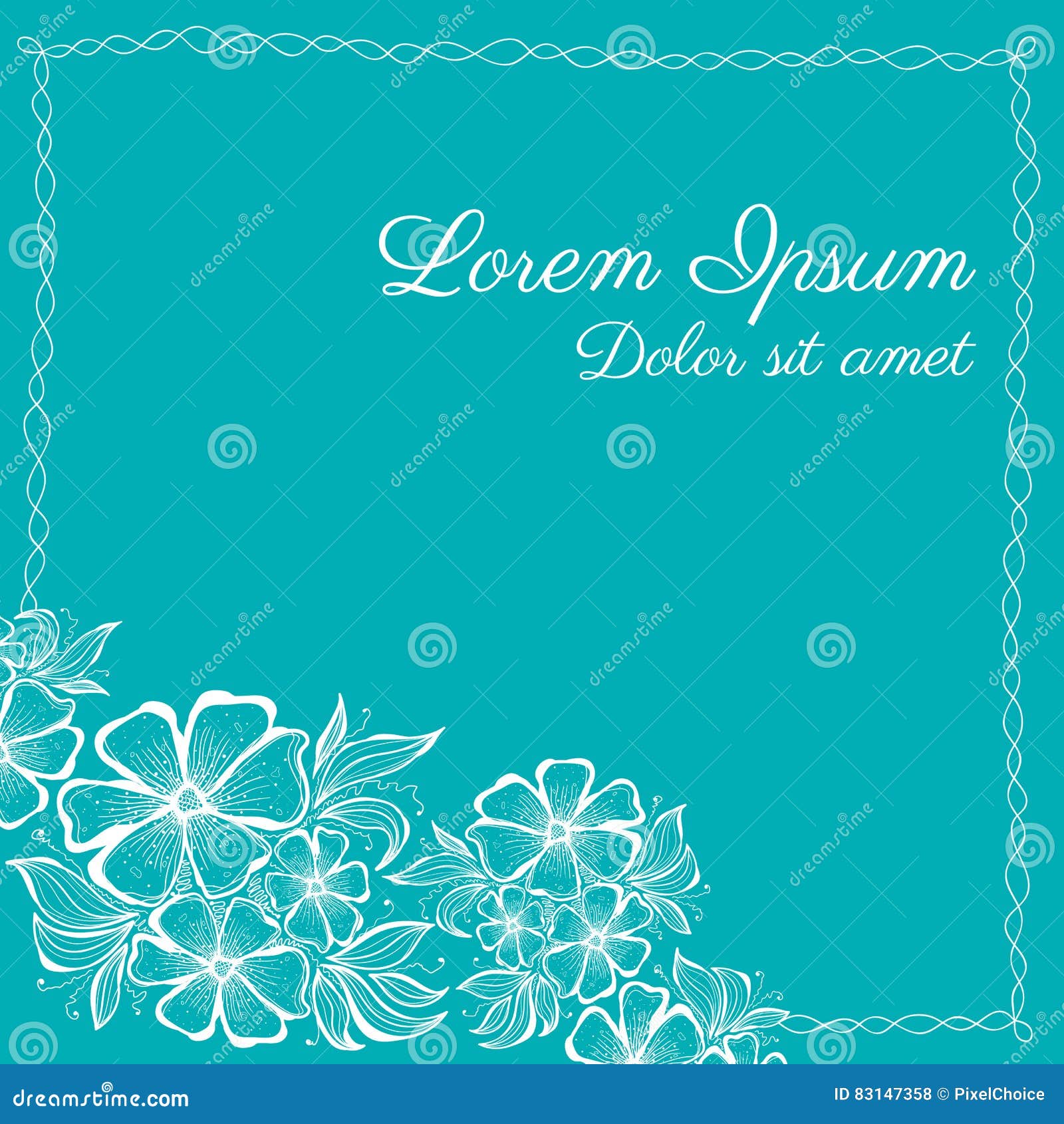 Hand Drawn Outline Flowers on a Blue Background. Stock Vector ...