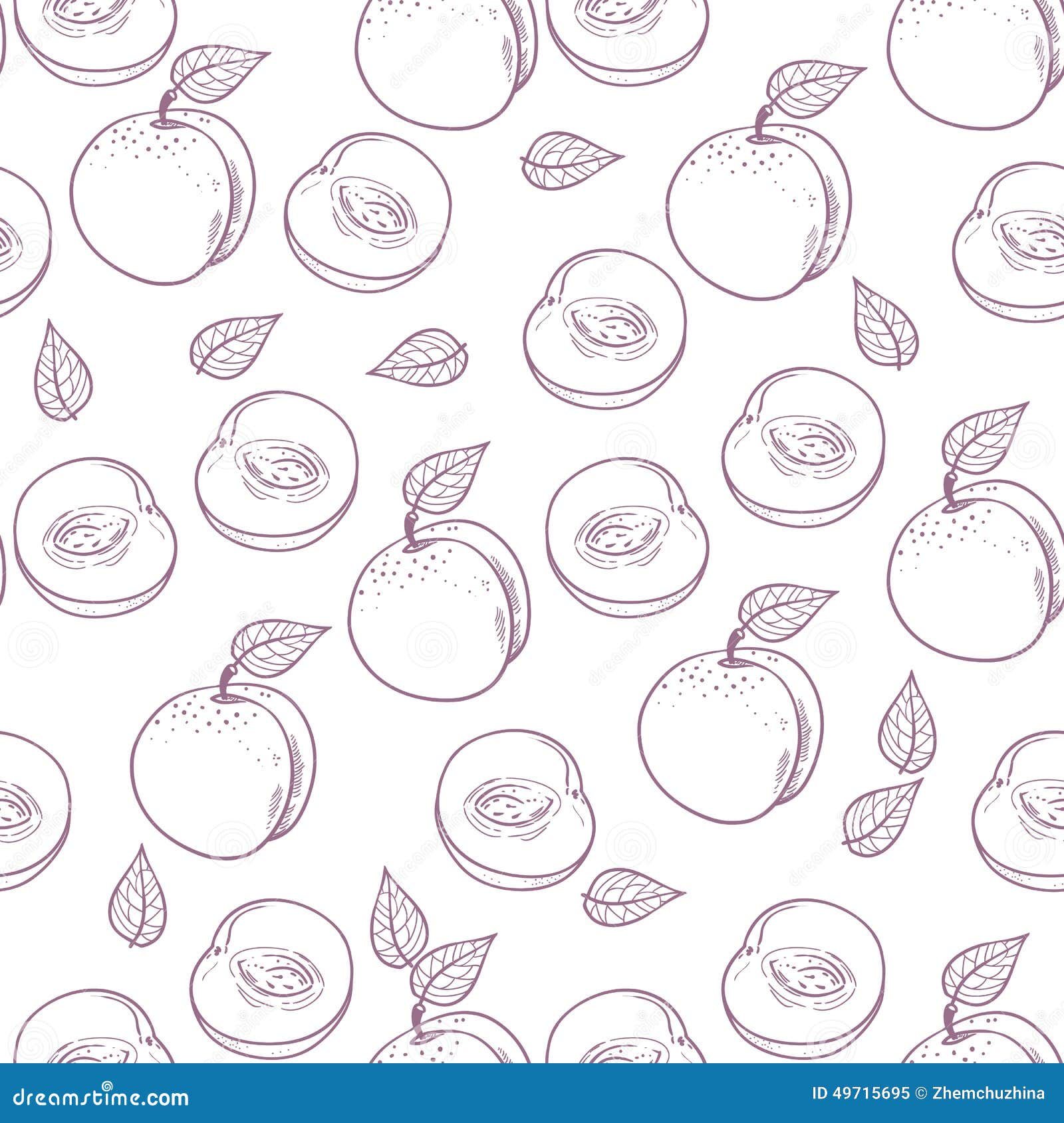 Hand Drawn Outline Peach with Slice Seamless Pattern Stock Vector ...
