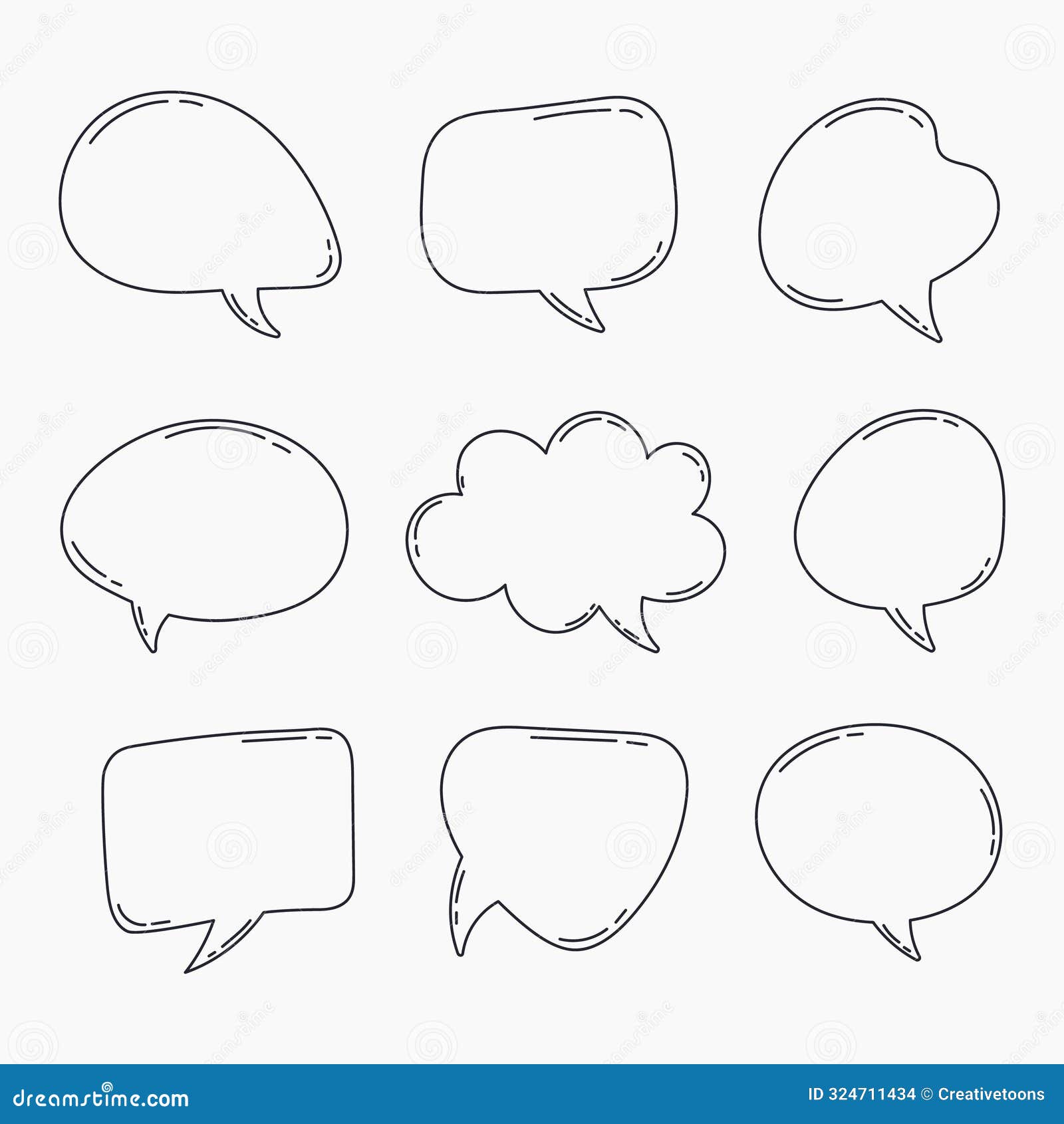 Hand Drawn Outline Speech Bubbles Collection Stock Illustration ...