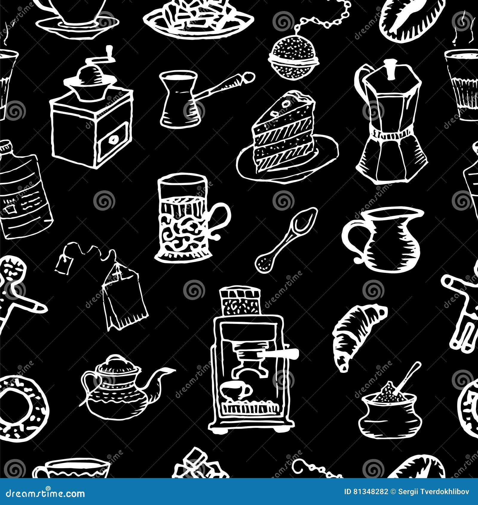 Hand-drawn Outlines on Coffee and Tea Cup. Cafe or Restaurant Stock ...