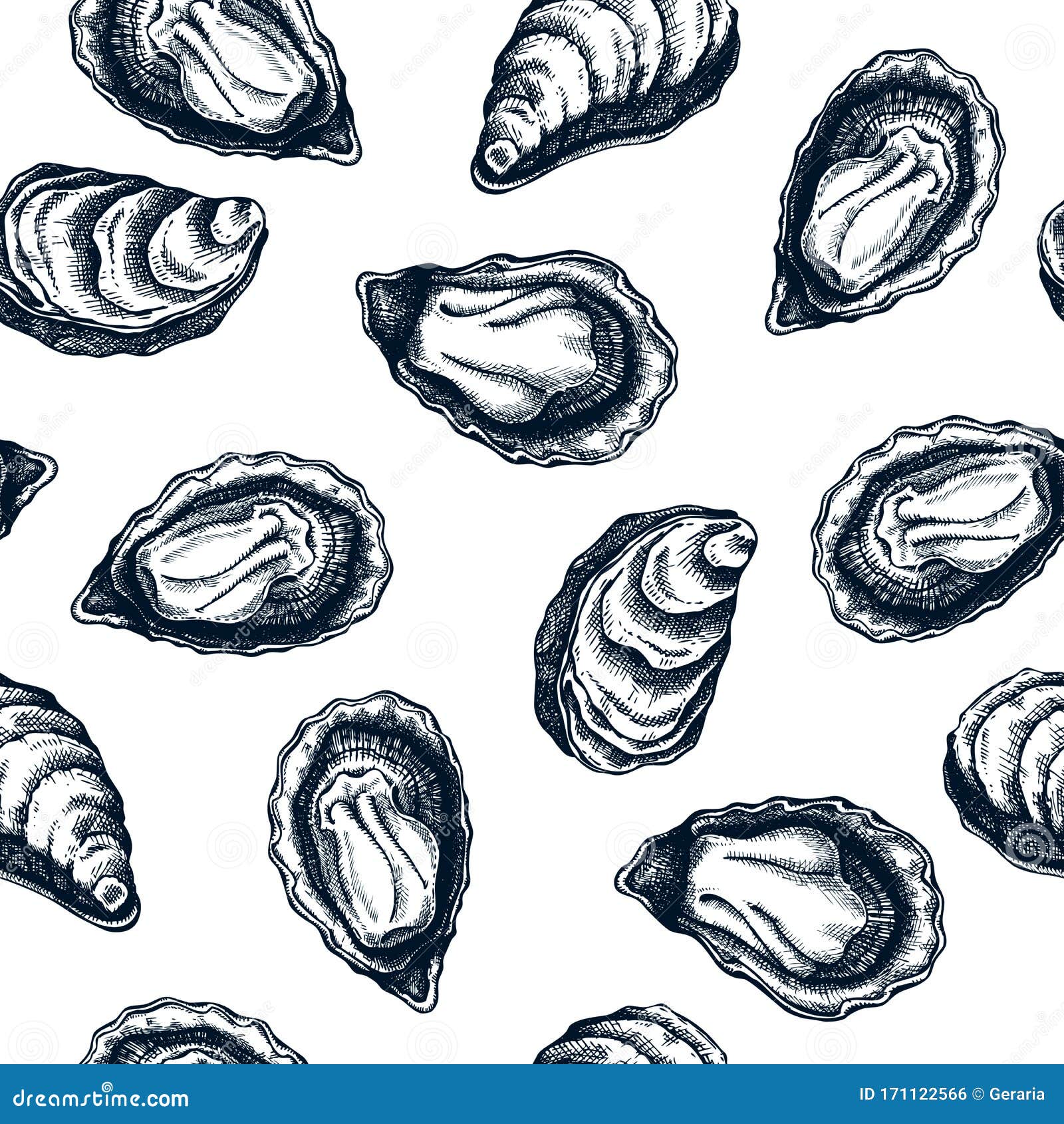 Hand Drawn Oyster Shells Seamless Pattern. Vector Package, Banner ...