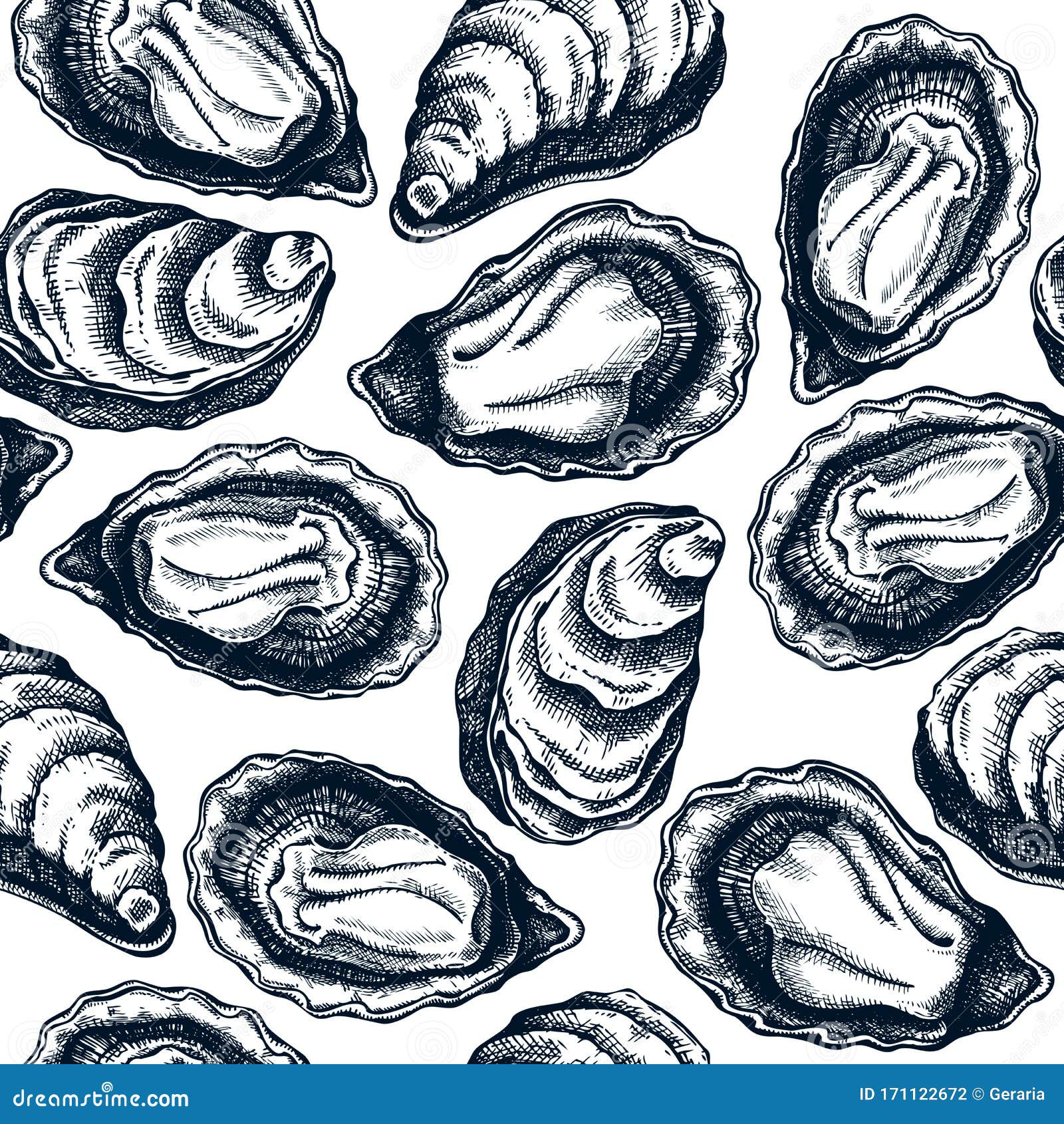 Hand Drawn Oyster Shells Seamless Pattern. Vector Package, Banner ...