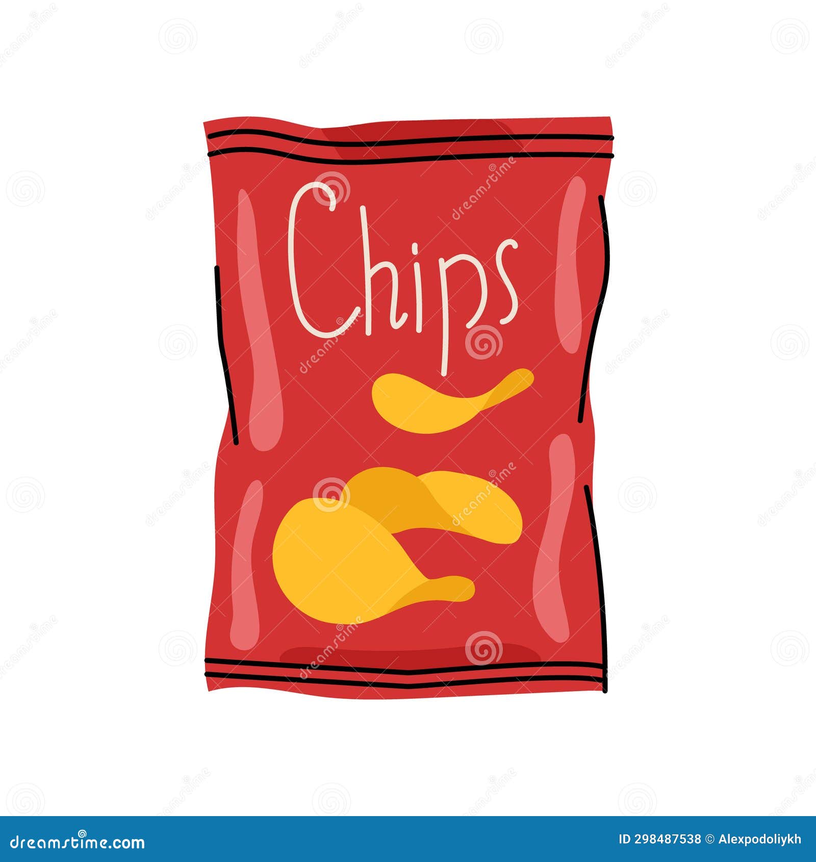 Hand Drawn Packaged Snack Chips Color Element. Cartoon Unprocessed Food ...