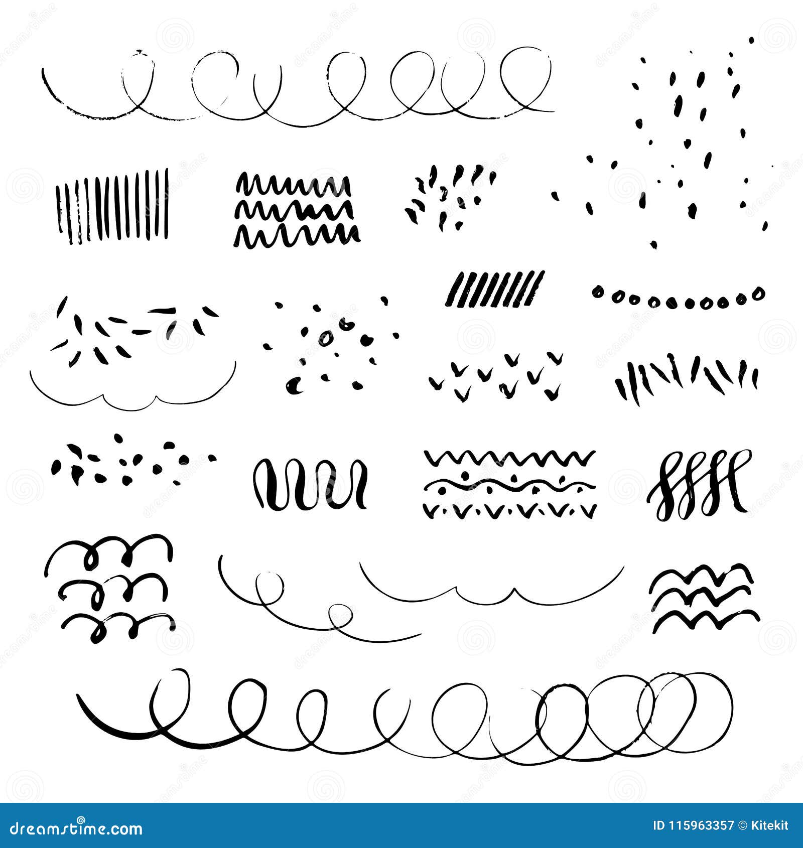 Hand Drawn Paint Grunge Elements. Hand Sketched Design Ink Shape Stock ...