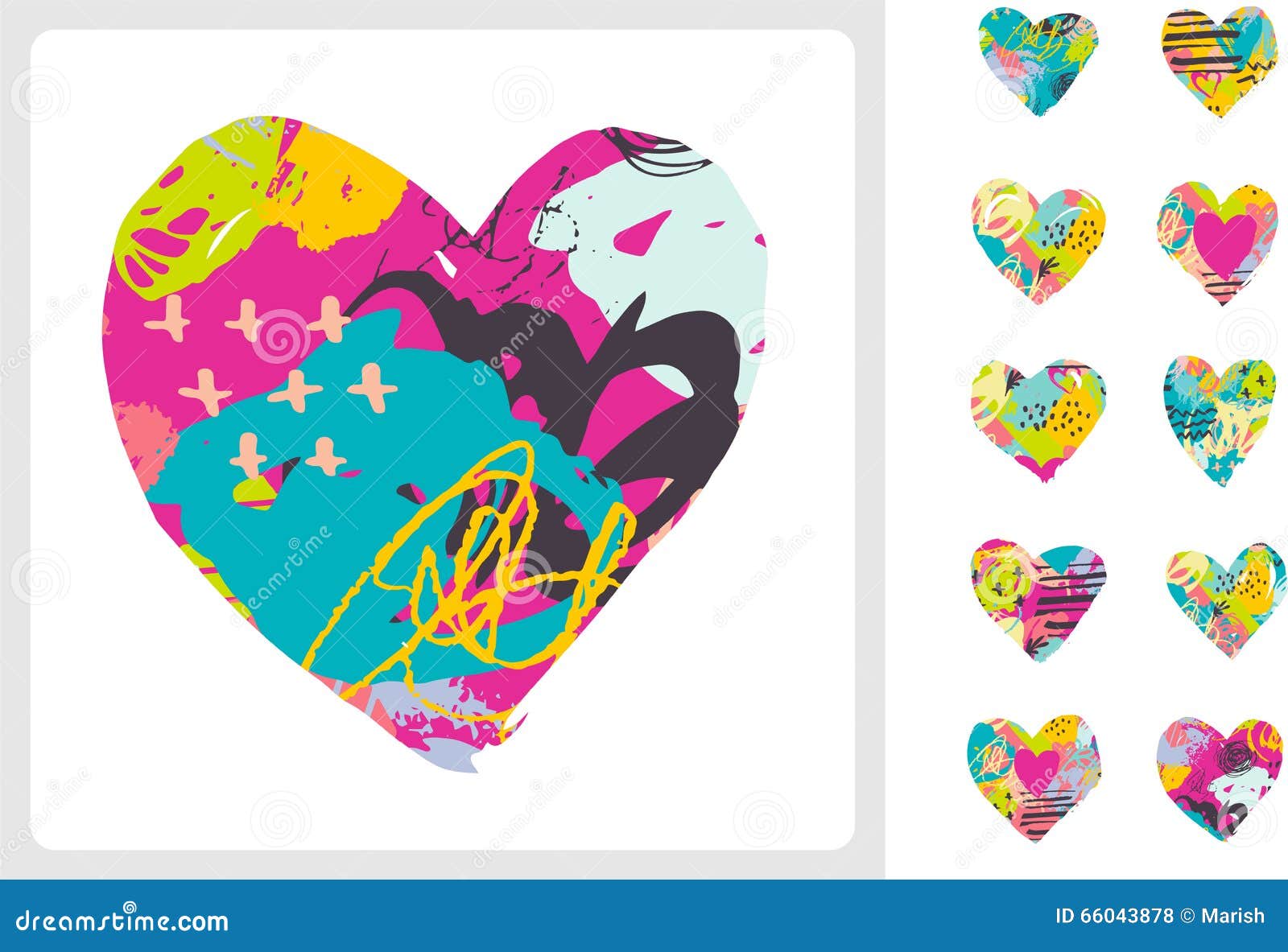 Hand Drawn, Painted Vector Colorful Heart Icons Set Stock Vector ...