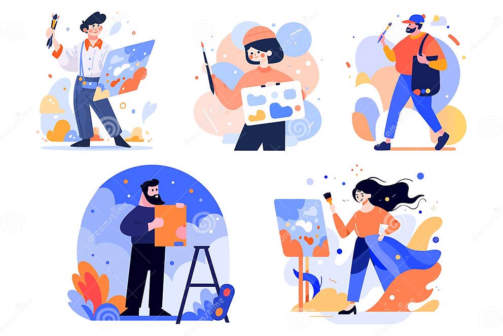Hand Drawn Painter is Drawing with Creativity and Fun in Flat Style ...