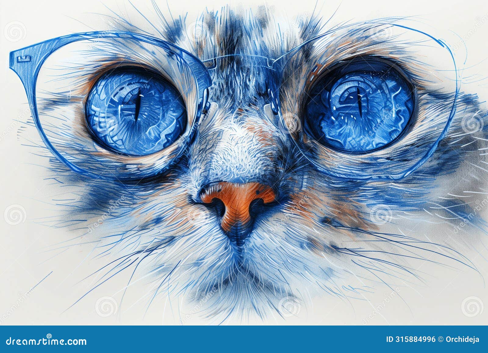 A Hand-drawn Painting of a Cat with Striking Blue Eyes, Created Using ...