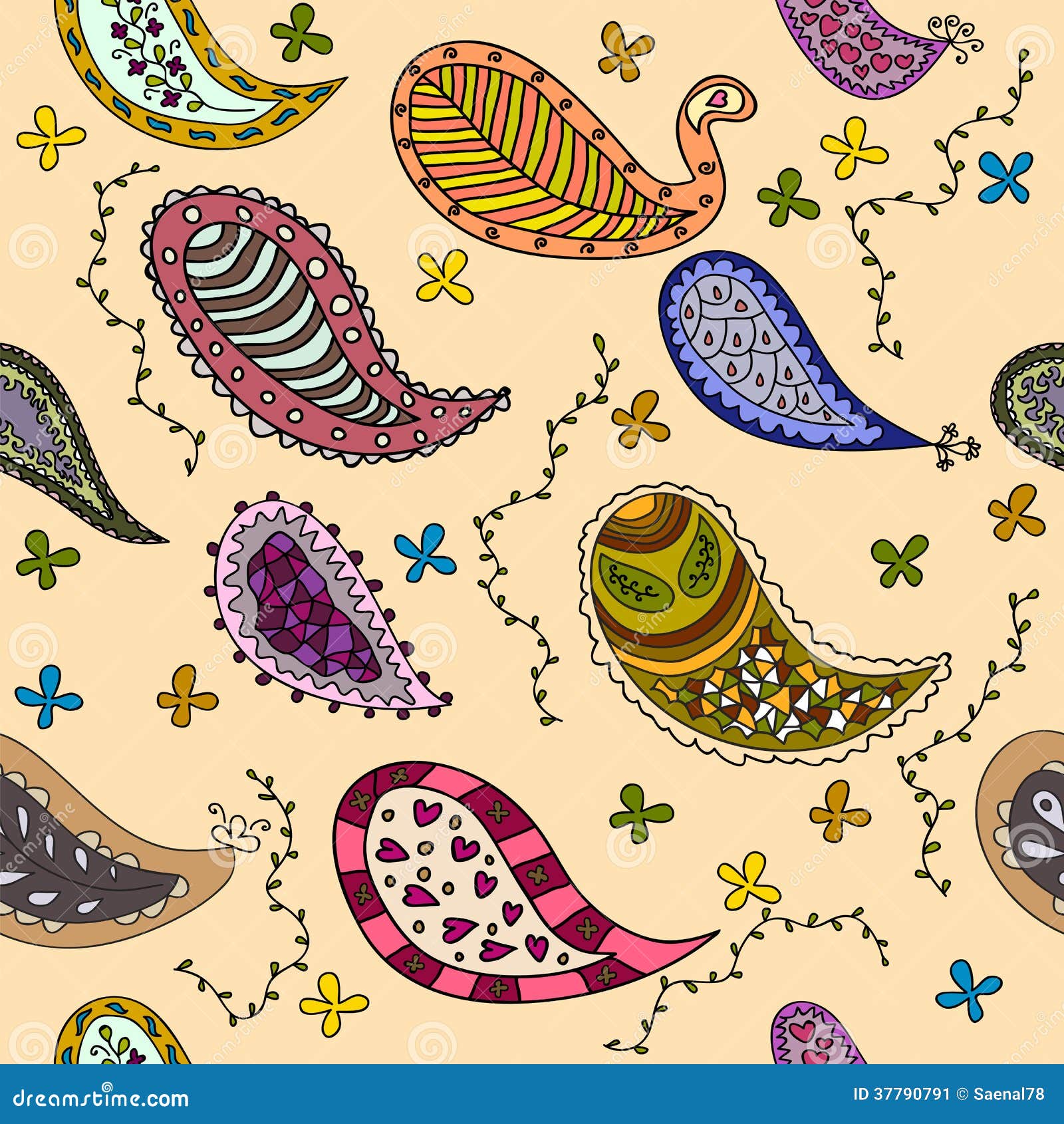 Hand Drawn Paisley Elements Vector Seamless Patter Stock Vector ...