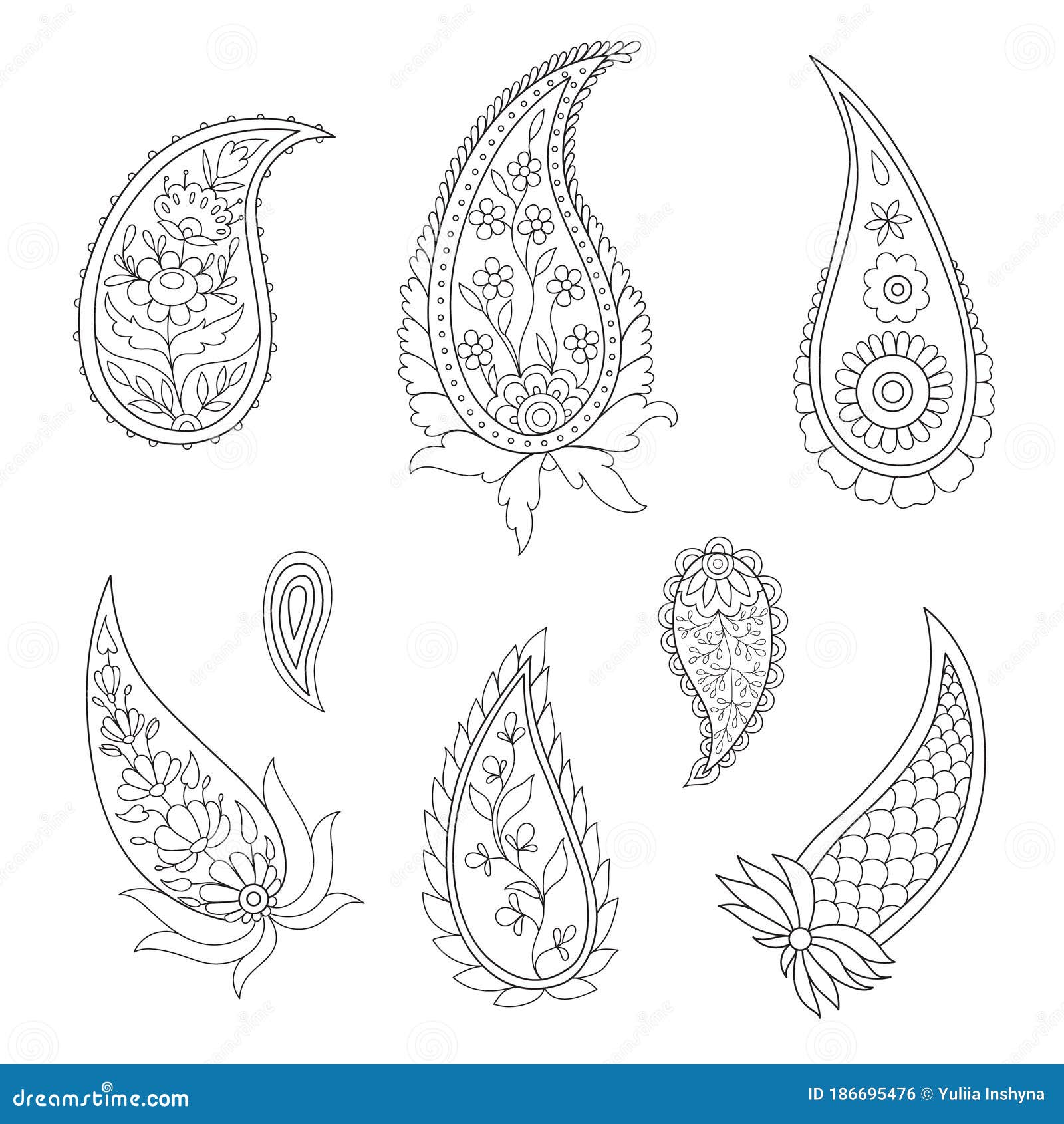 Hand Drawn Paisley Set, Outline Drawing Stock Vector - Illustration of ...