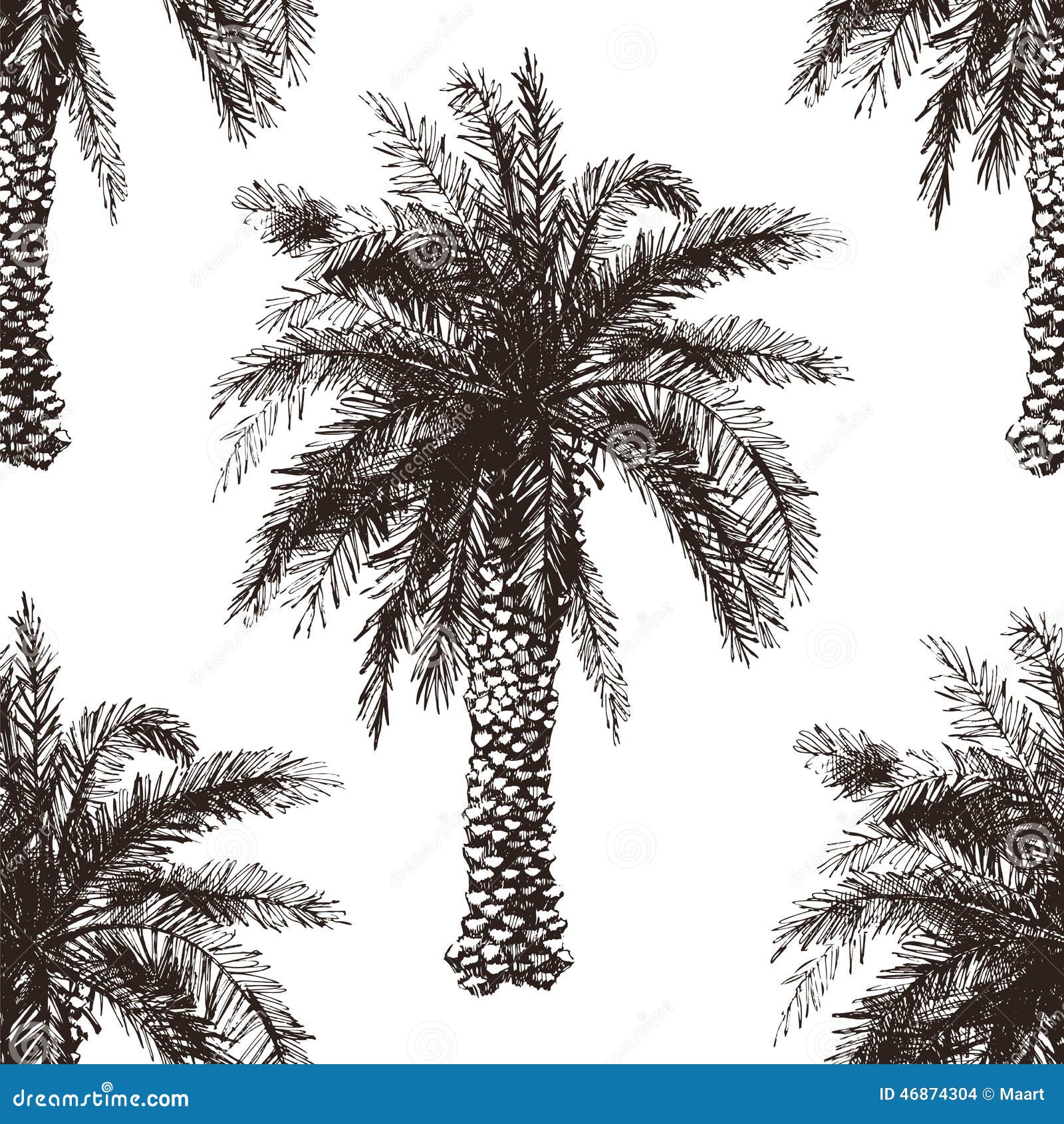 Hand Drawn Palm Tree Seamless Stock Vector - Illustration of icons ...