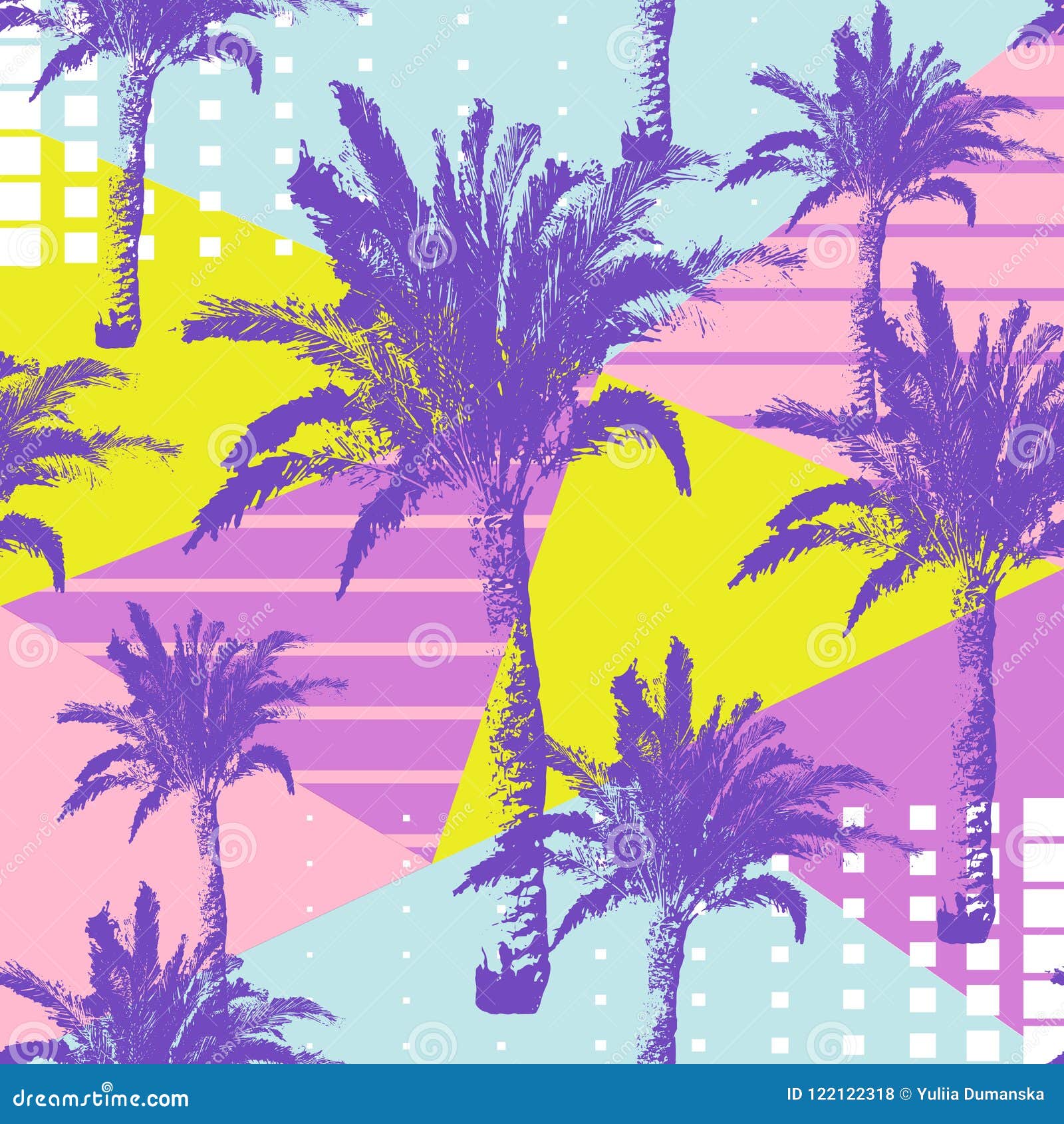 Hand Drawn Palm Trees Pattern Isolated on Abstract Geometric Background ...