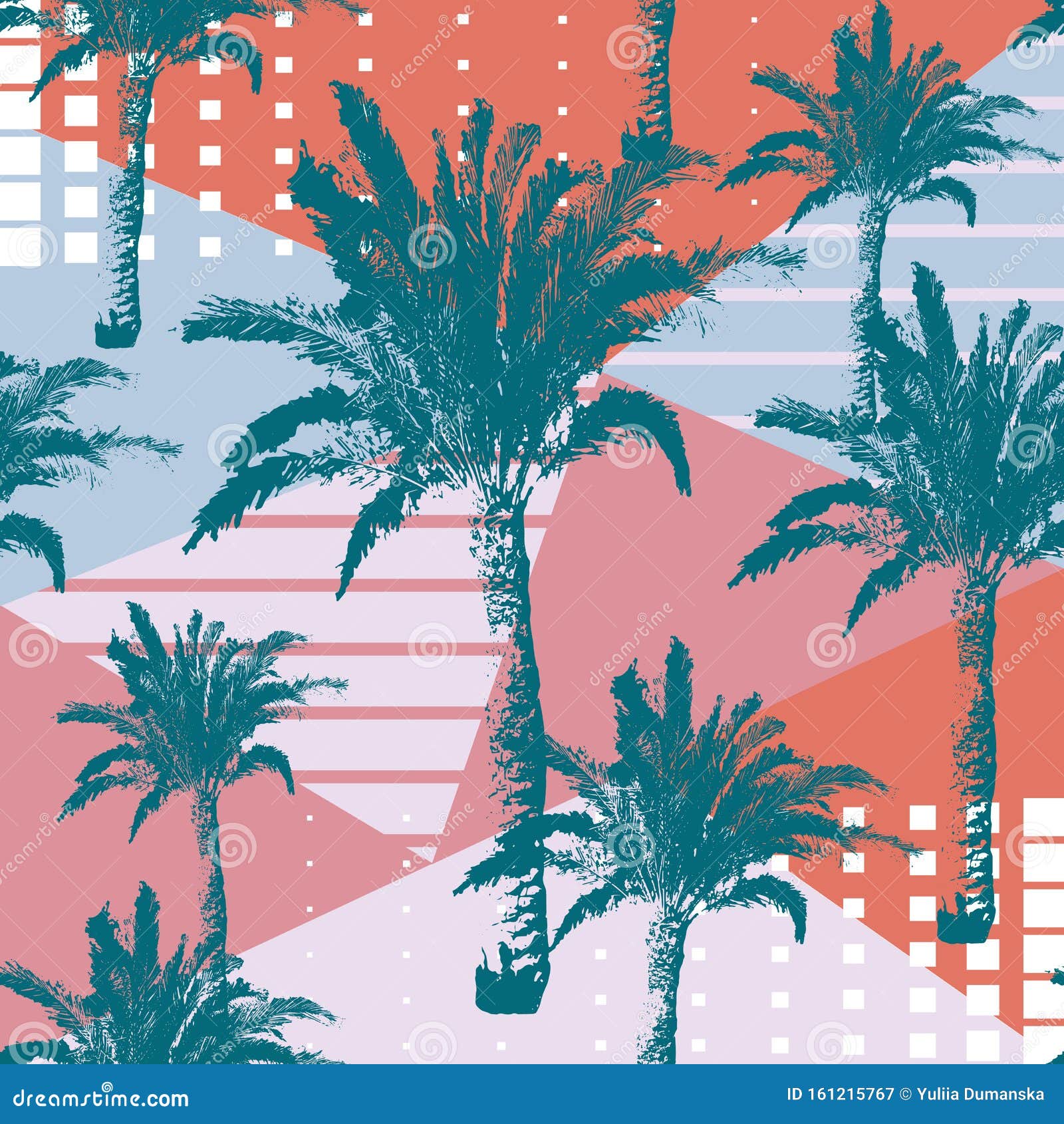 Hand Drawn Palm Trees Pattern Isolated on Abstract Geometric Background ...