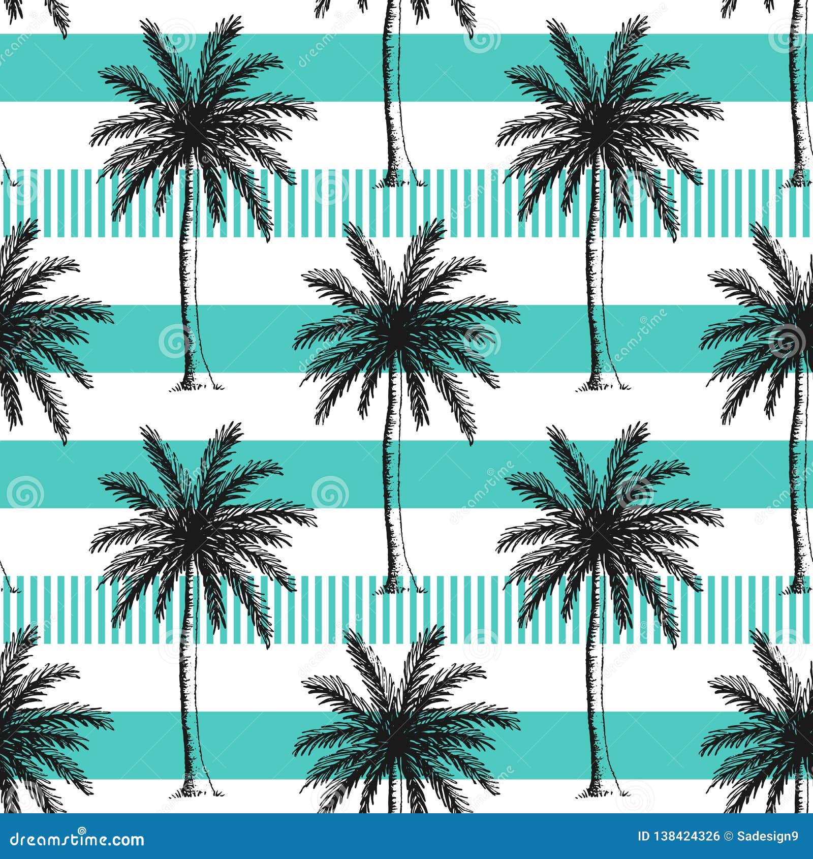 Hand Drawn Palm Trees Vector Seamless Pattern. Stock Vector ...