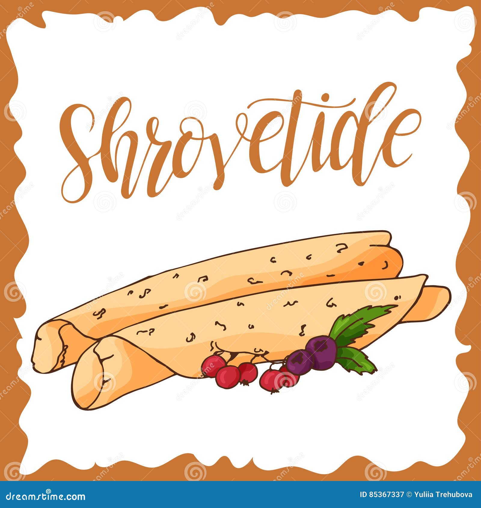 Hand Drawn Pancakes with Strawberries. Vector Illustration with ...