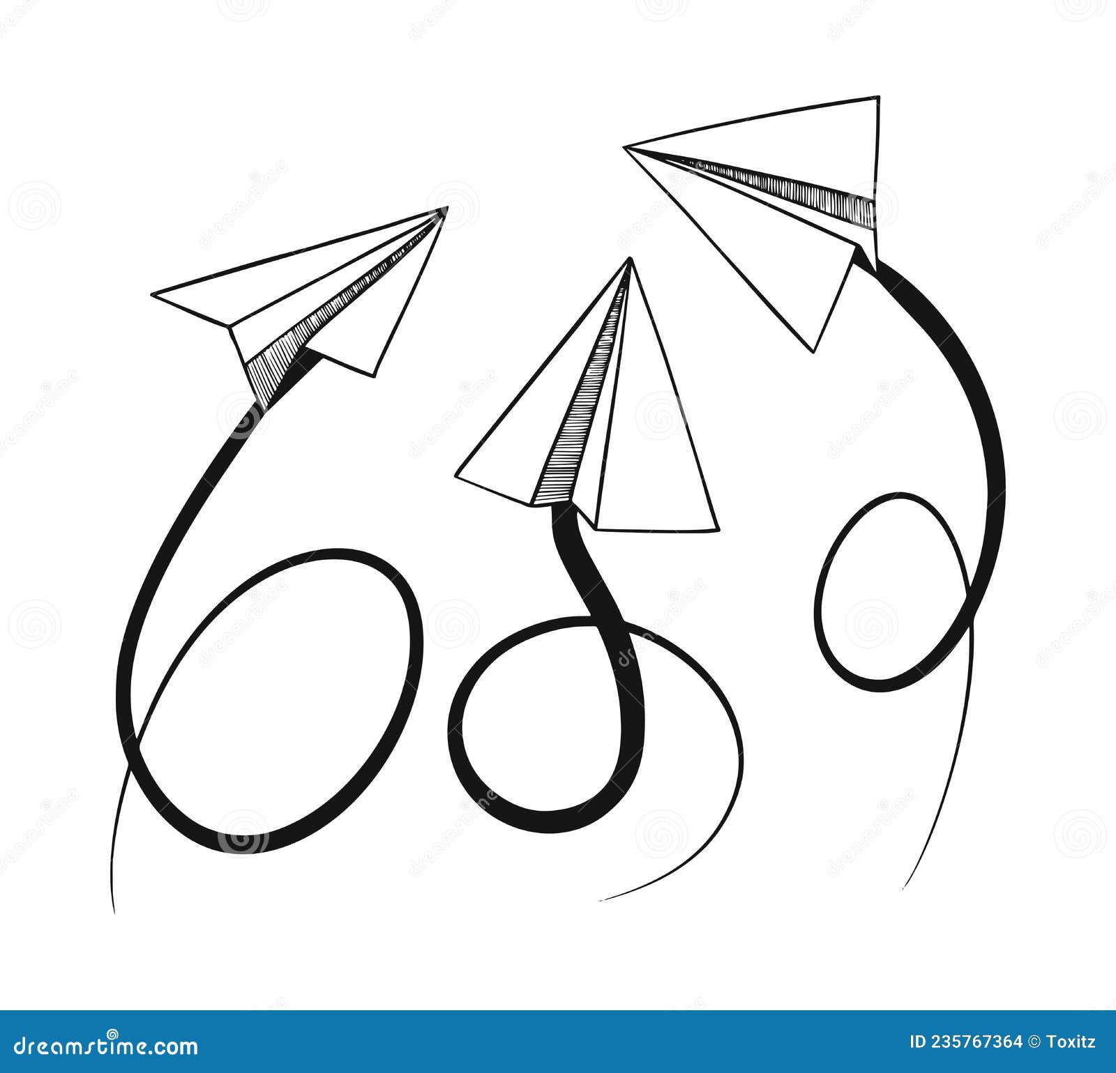 Hand Drawn Paper Plane with Path. Stock Vector - Illustration of line ...