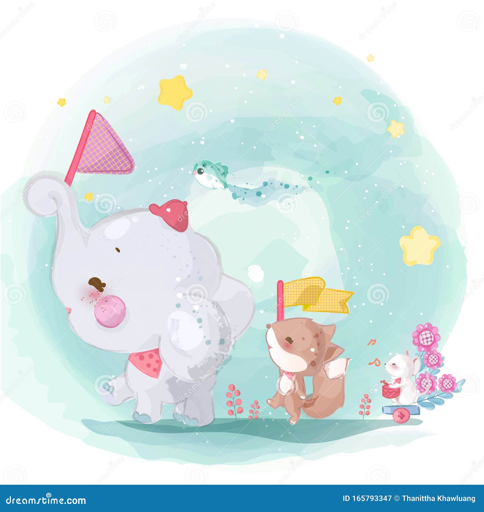 Hand Drawn Parade the Cute Animals. Vector Illustration Stock ...