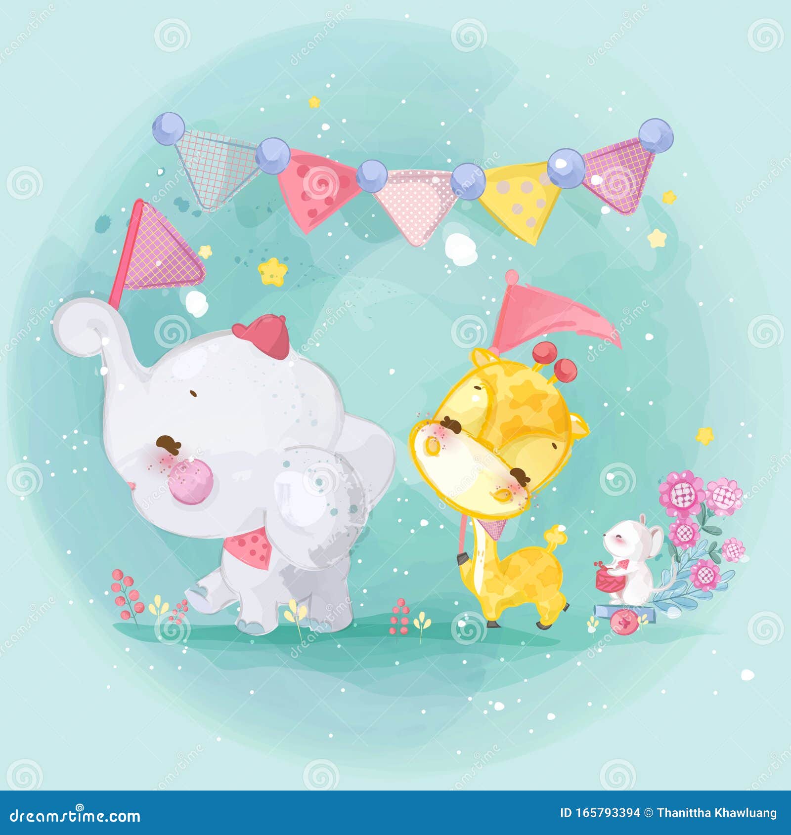 Hand Drawn Parade the Cute Animals. Vector Illustration Stock ...