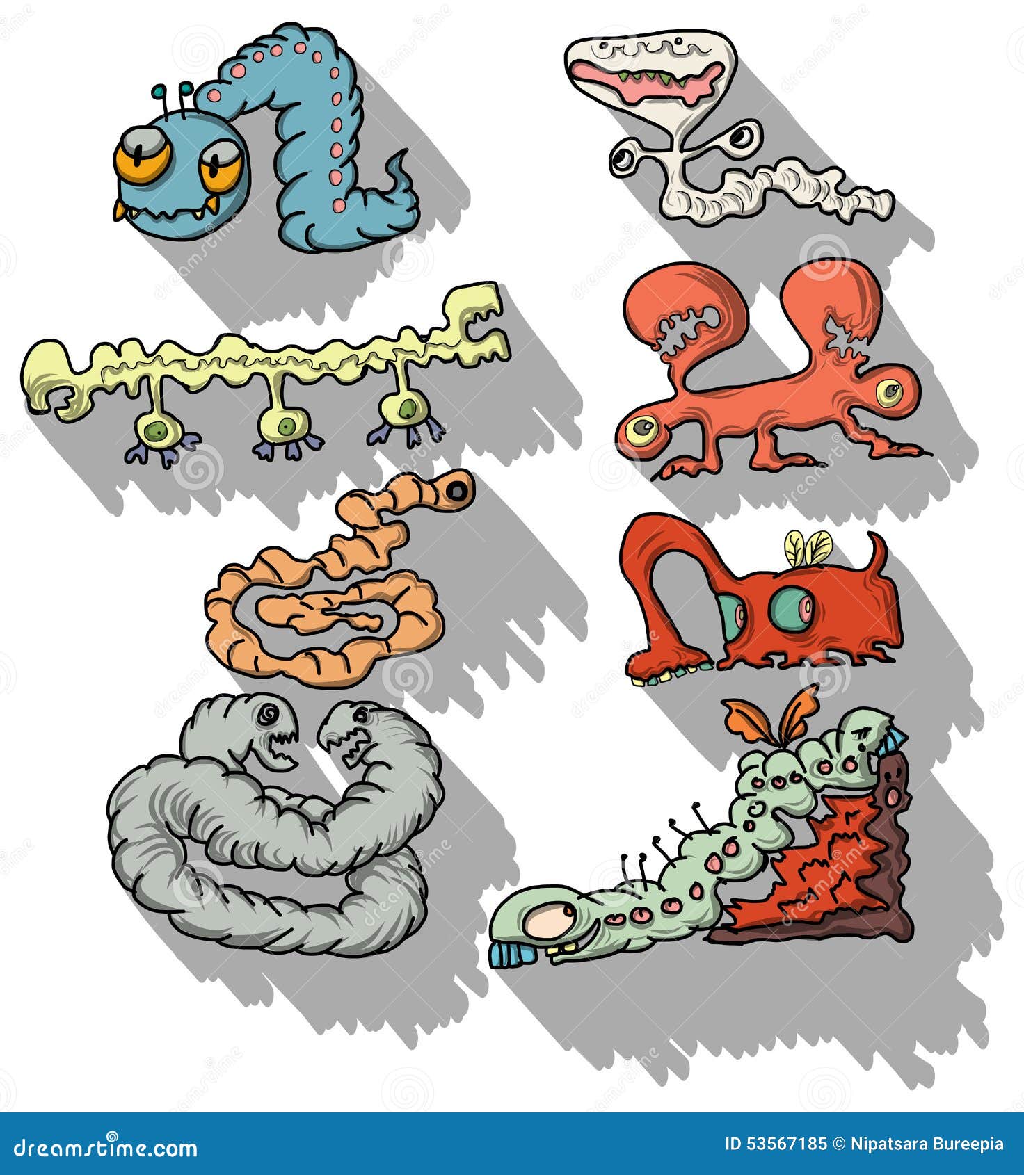 Hand Drawn Parasites Cartoon Set Stock Vector - Illustration of microbe ...