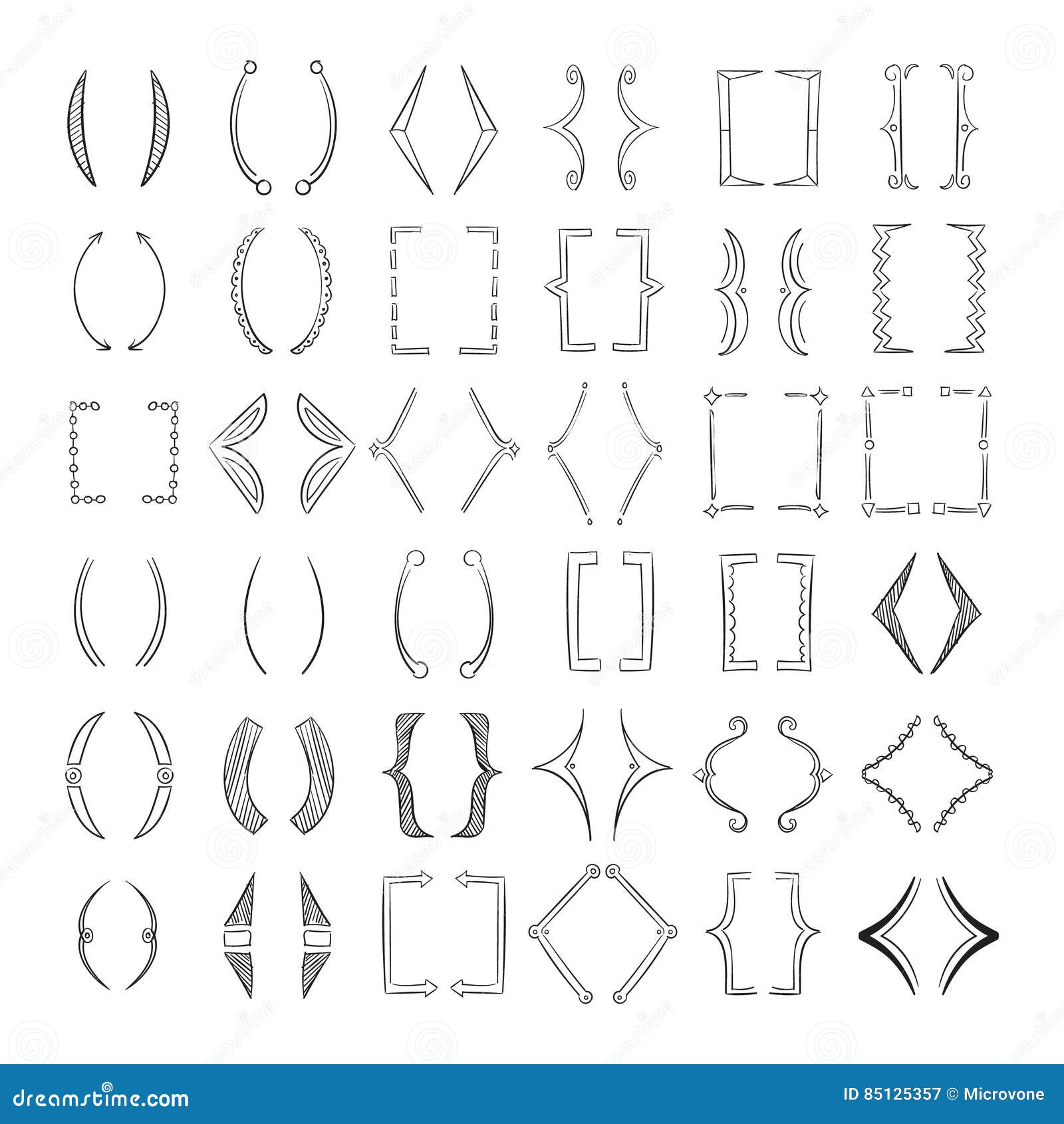 Hand Drawn Parenthesis, Sketchy Square Brackets Vector Collection ...