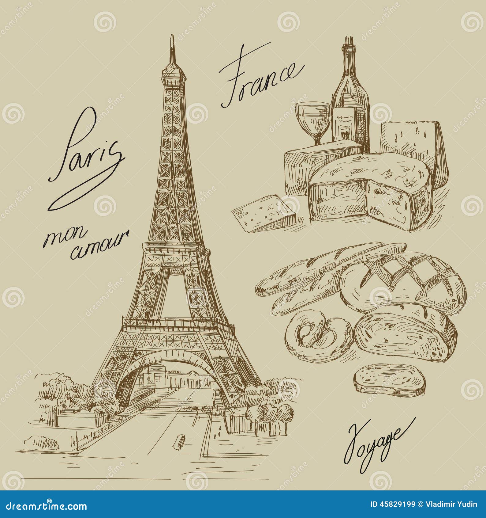 Hand drawn Paris stock vector. Illustration of background - 45829199