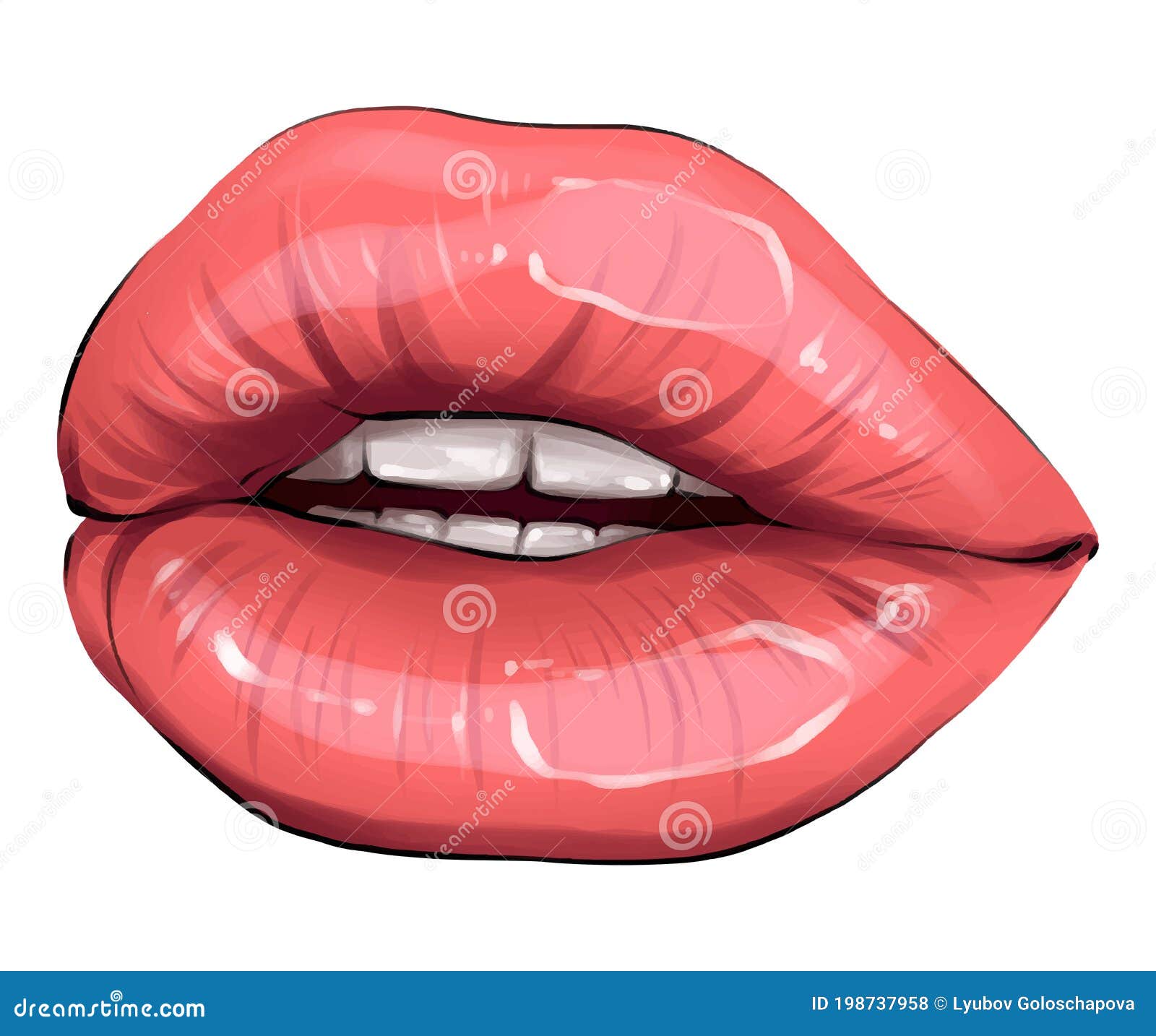 Hand Drawn Parted Lips In Pink Color Parted Lips Pink Lip Color Gloss