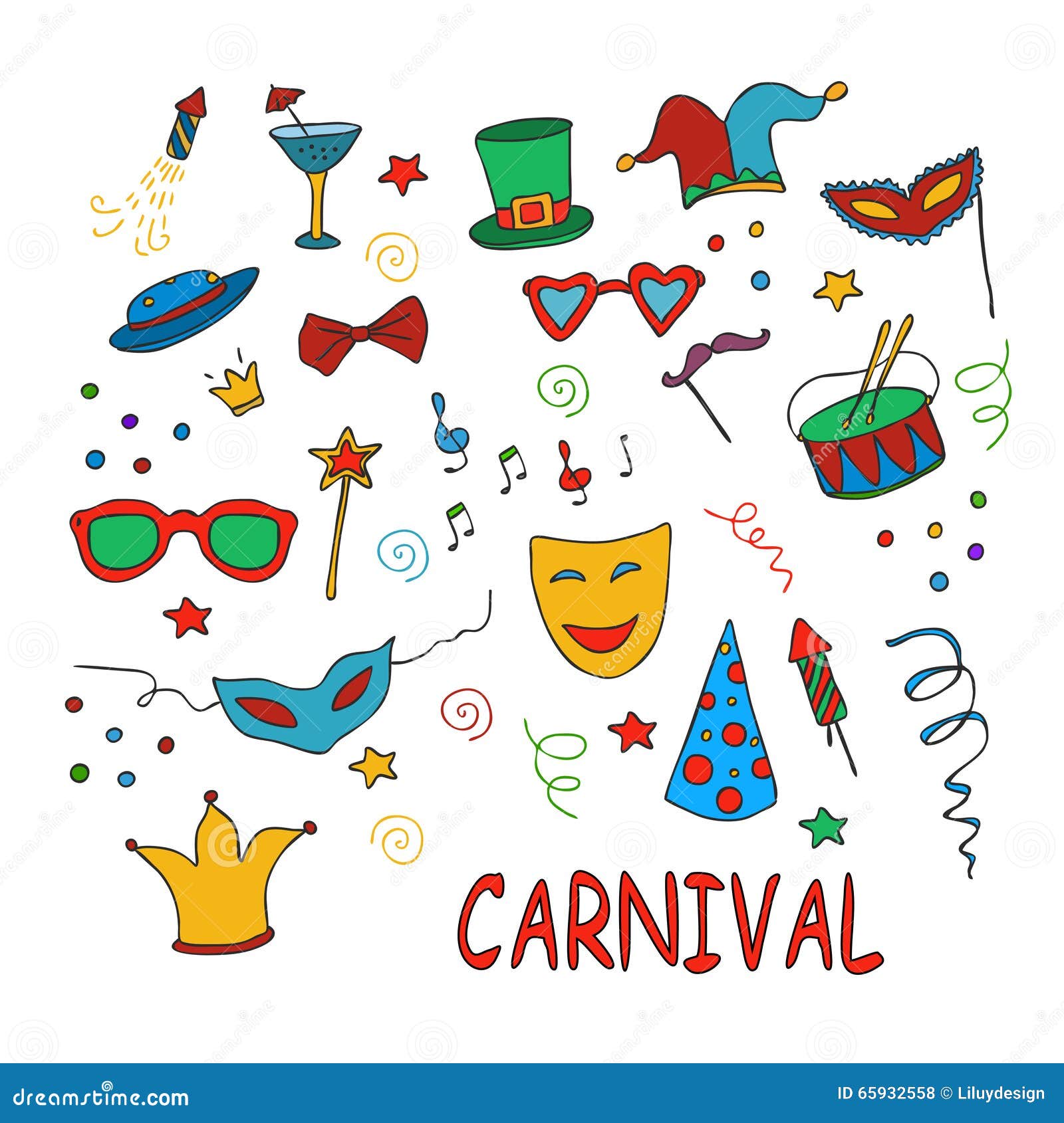 Hand Drawn Party, Carnival Set Stock Vector - Illustration of ...