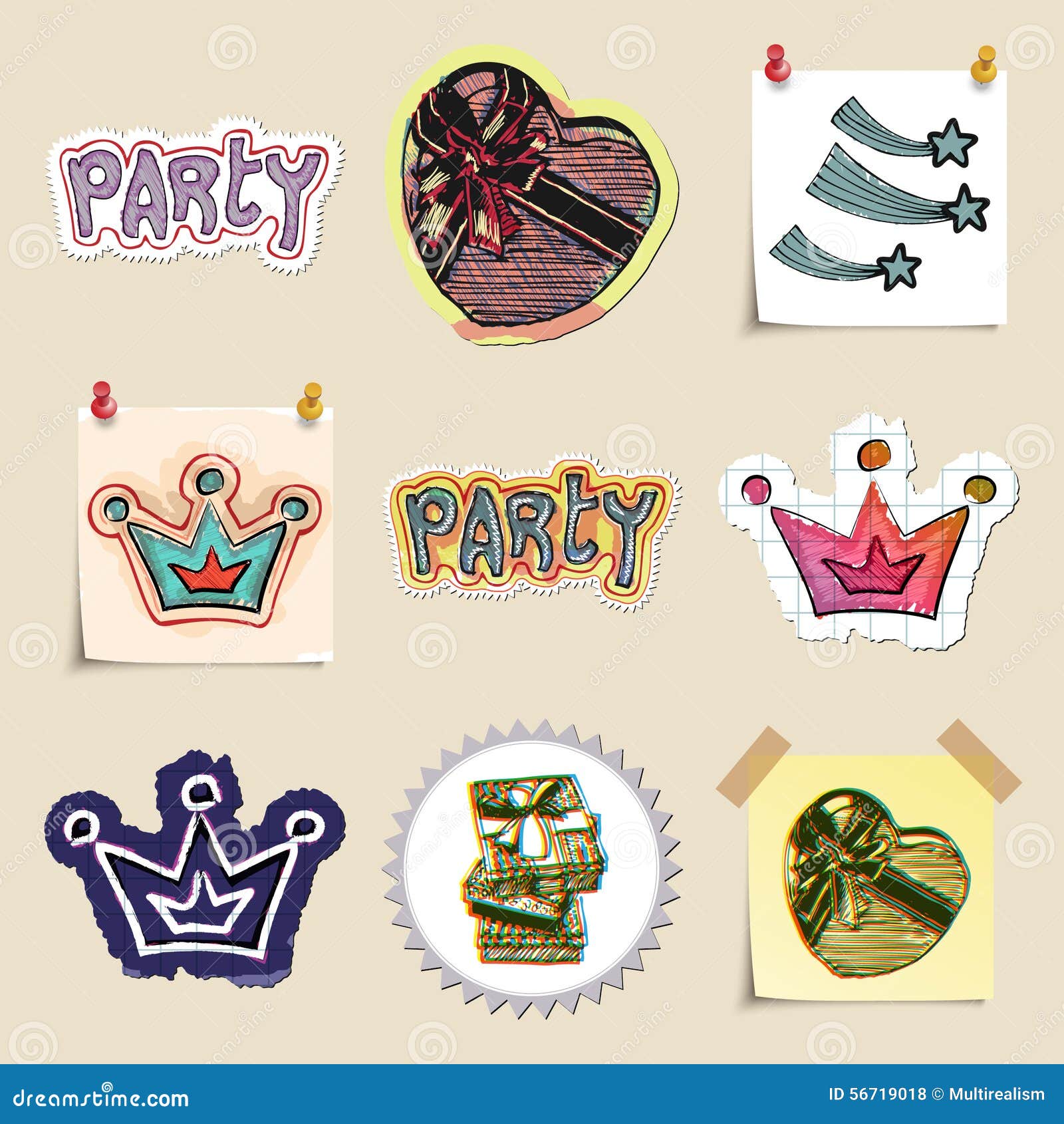 Hand Drawn Party and Celebration Emblems Set Stock Vector ...