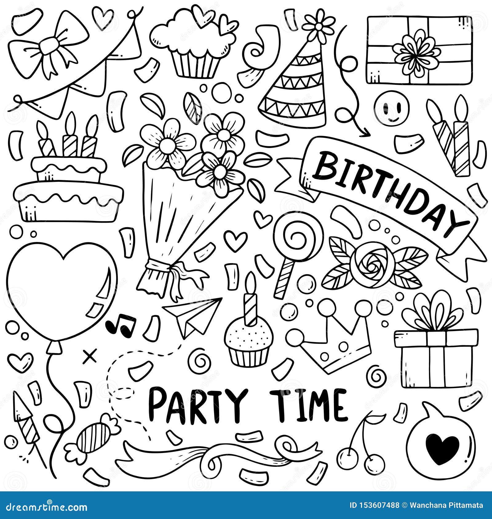 07-09-024 Hand Drawn Party Doodle Happy Birthday Ornaments Background ... 07-09-024 Hand Drawn Party Doodle Happy Birthday Ornaments Background ...
