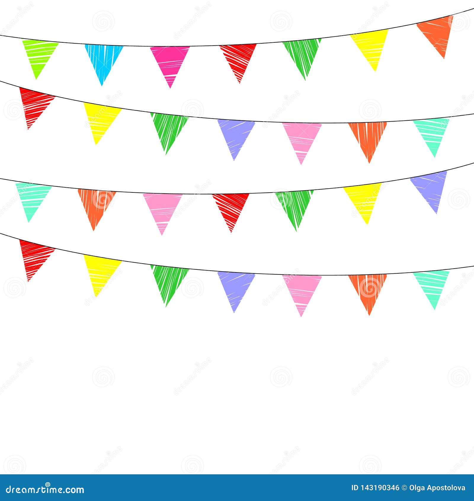 Hand Drawn Party Multicolored Flags on the White Background Stock ...