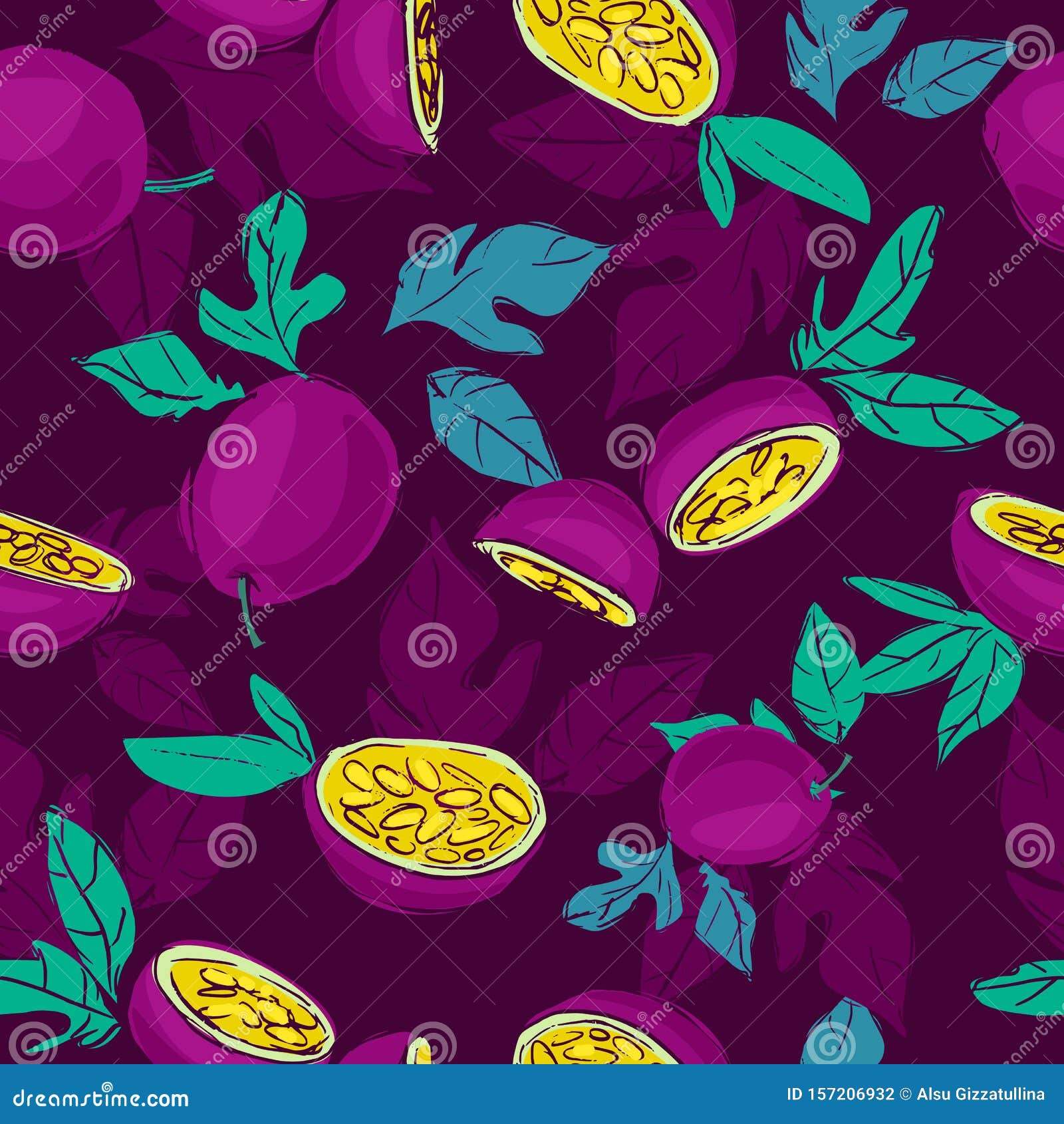 Hand Drawn Passion Fruit Pattern Seamless. Trend Design Textile Stock Illustration ...