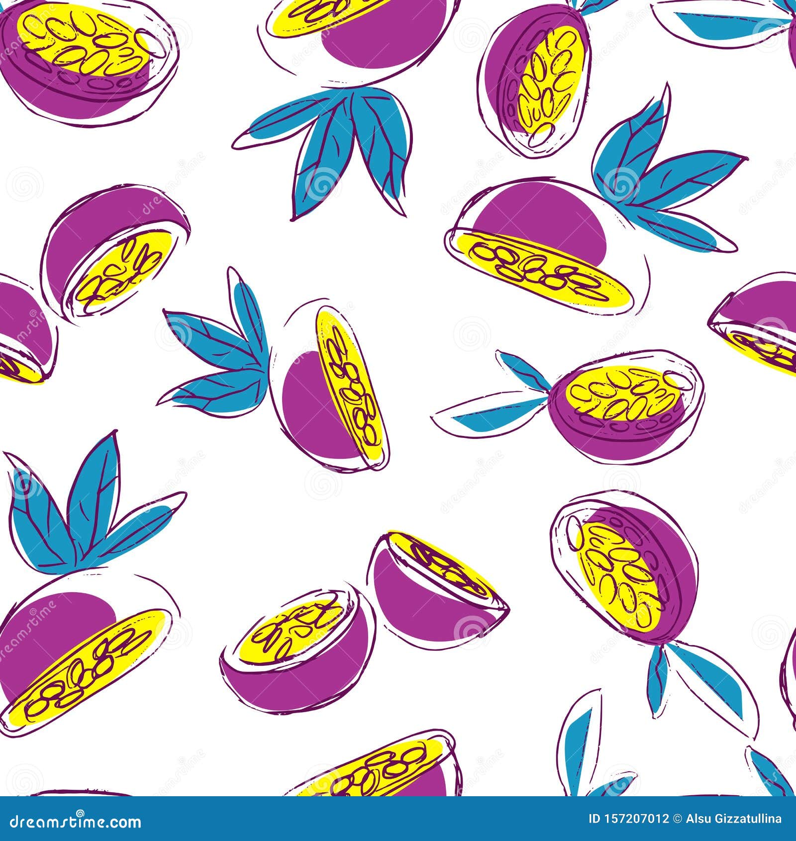Hand Drawn Passion Fruit Pattern Seamless. Trend Design Textile Stock ...