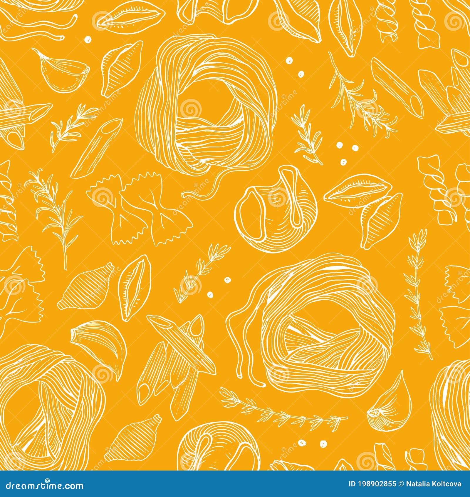 Hand Drawn Pasta Seamless Vector Pattern. Spaghetti and Other Kinds of ...