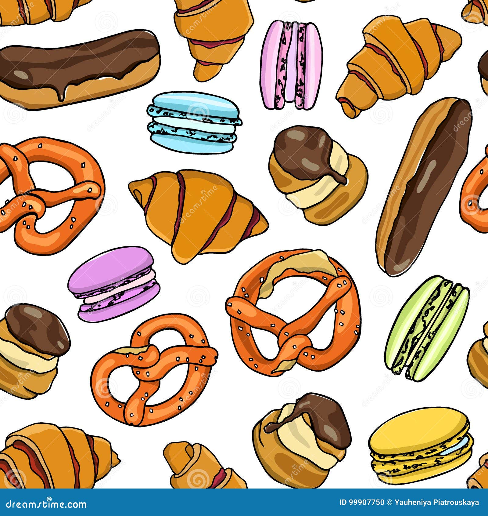 Hand drawn pastry pattern stock vector. Illustration of breakfast ...