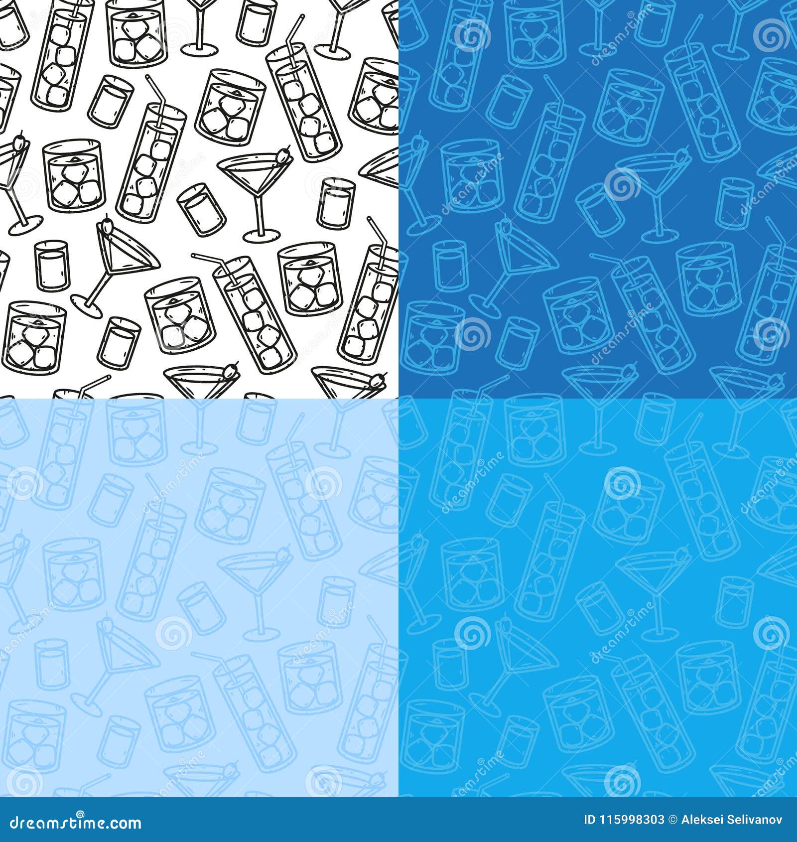 Hand Drawn Pattern of Alcohol Drinks and Cocktails. Vector Illustration ...