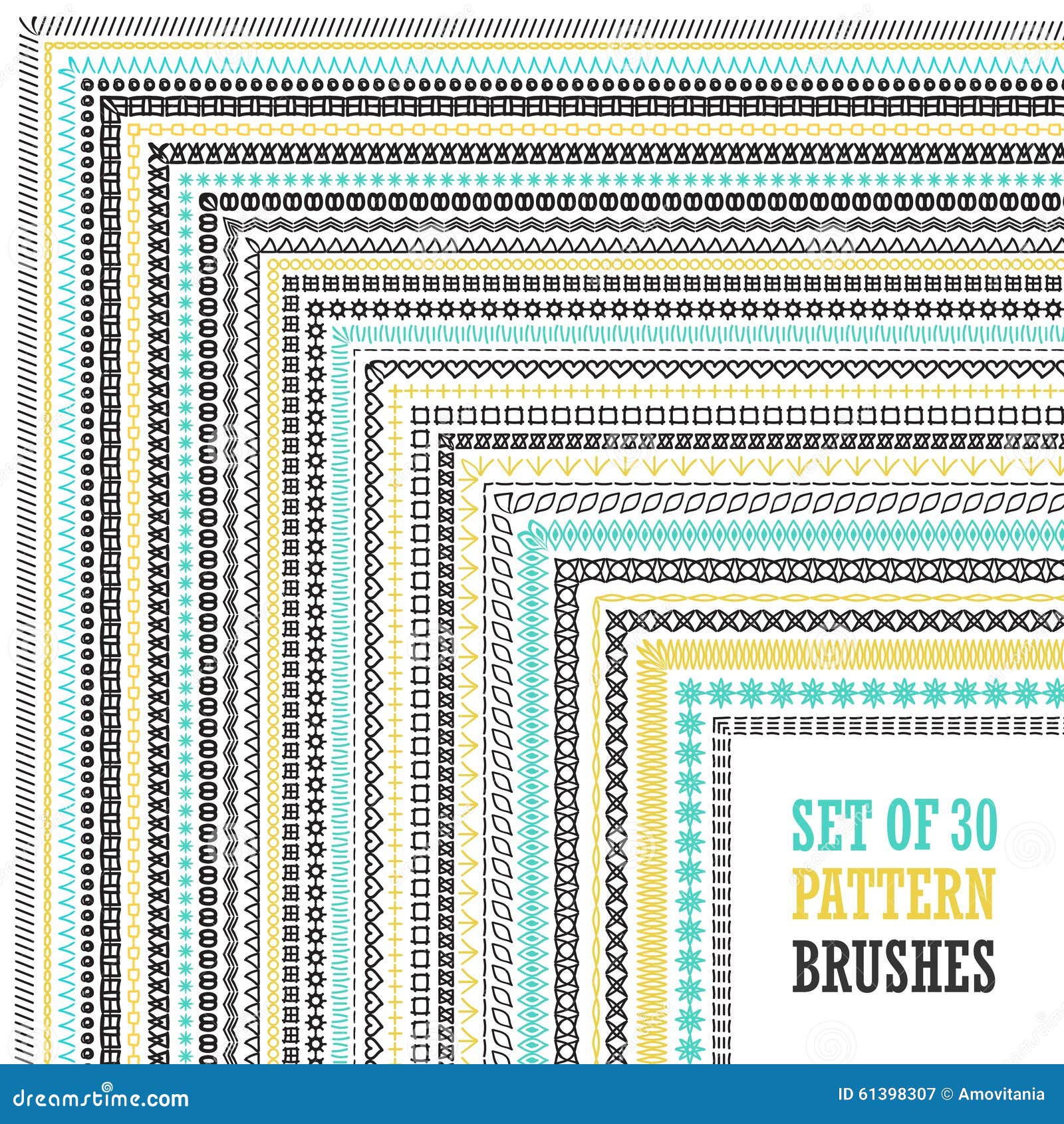 Hand Drawn Pattern Brushes Set Stock Vector - Illustration of frame ...