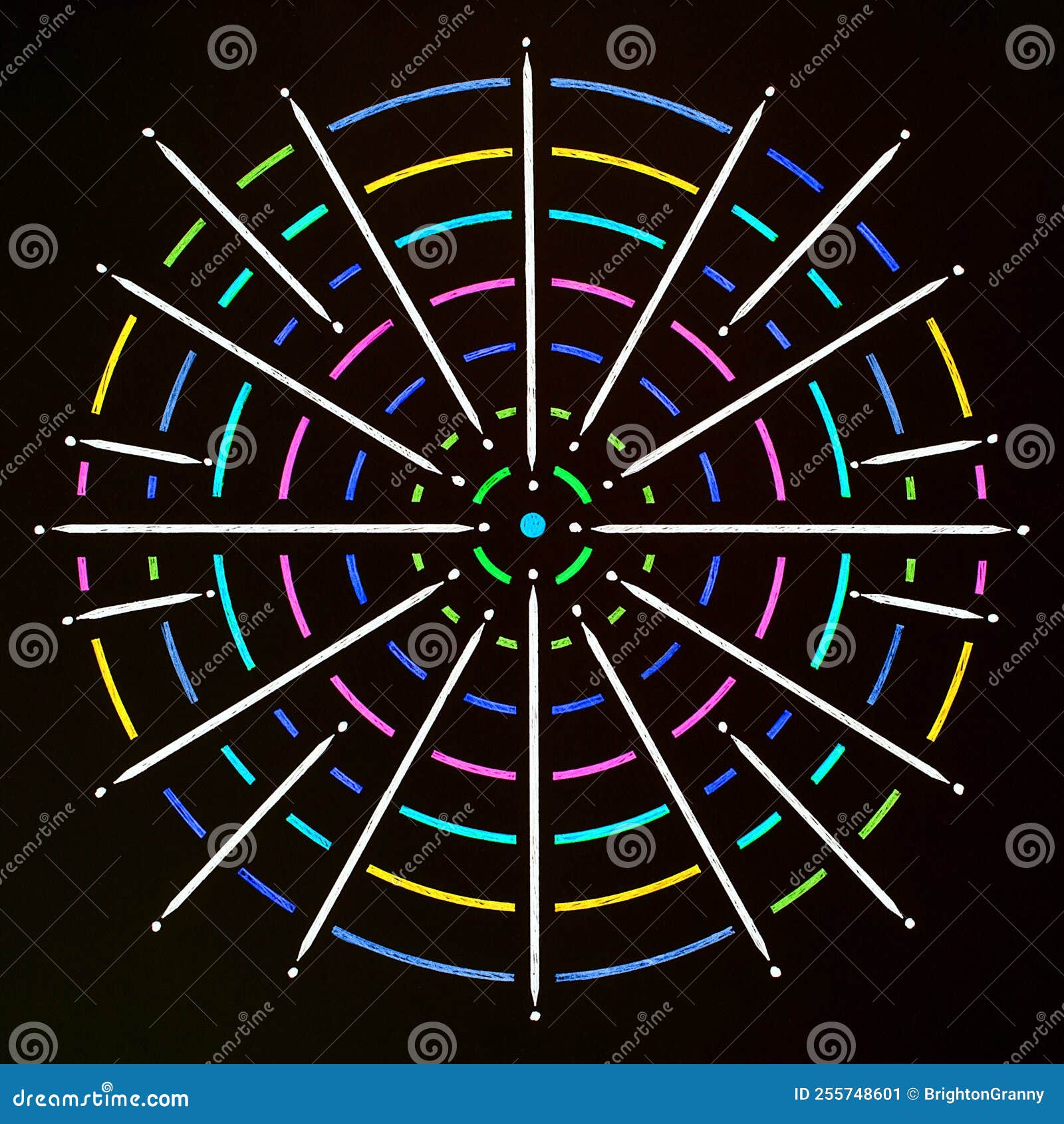 A Hand Drawn Pattern of Colorful Radiating Lines and Circles. Stock ...