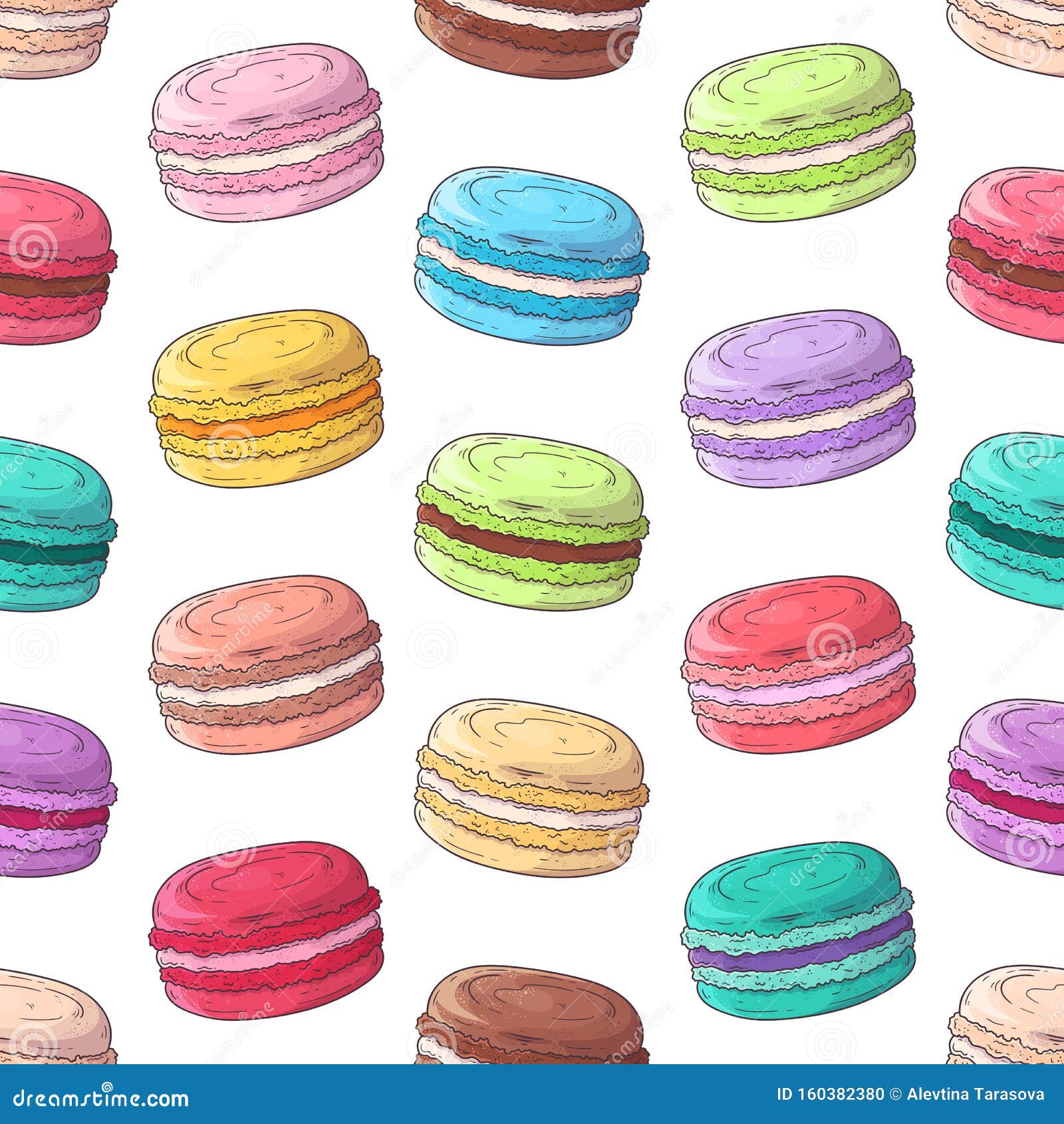 Hand Drawn Pattern French Dessert Macaroons Vector. Stock Vector ...