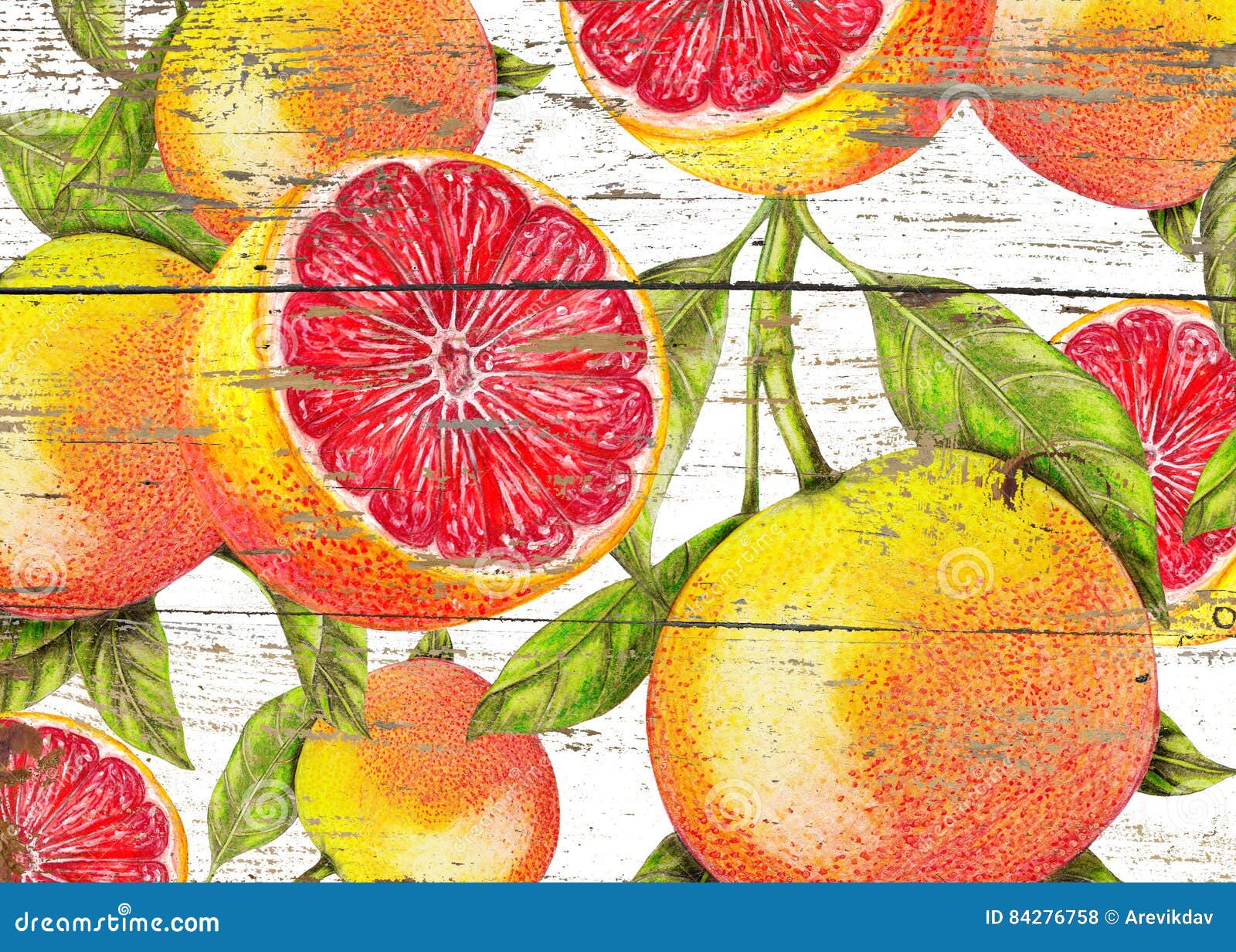 Hand Drawn Pattern of Grapefruits on Wood Texture Stock Illustration ...