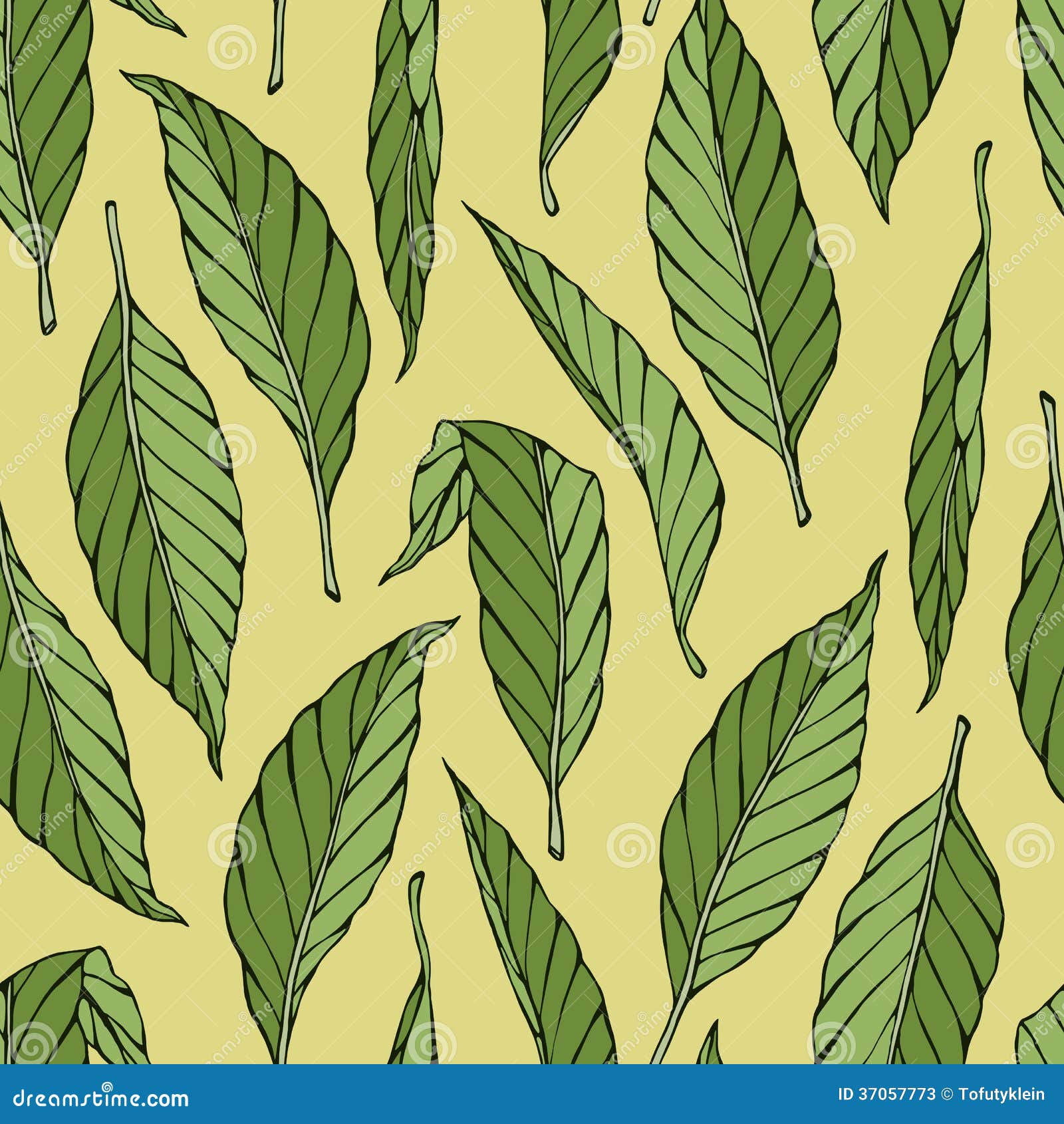 Hand Drawn Pattern with Green Leaves Stock Vector - Illustration of ...