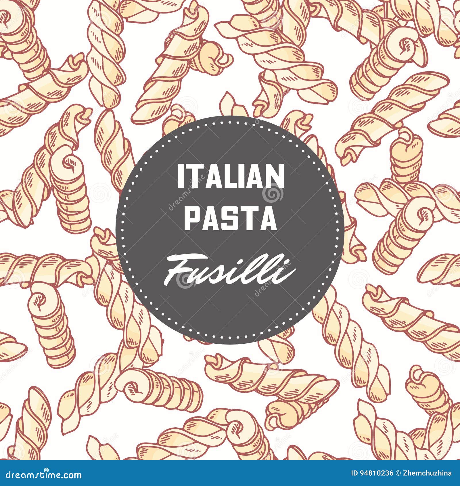 Pasta Fusilli Spiral Chalk Sketch For Italian Cuisine Menu Or Packaging ...