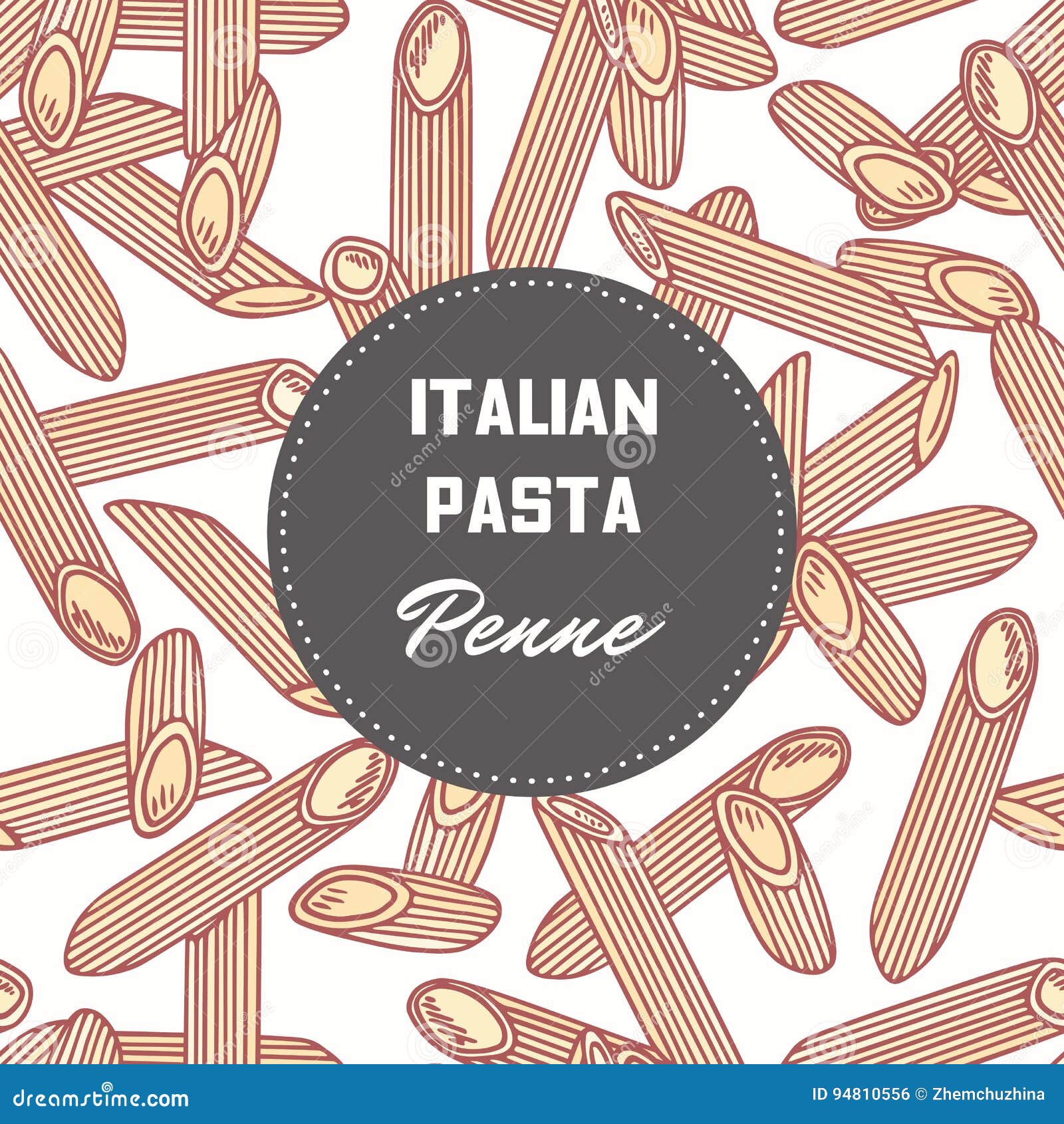 Hand Drawn Pattern with Pasta Penne. Background for Food Package Design ...