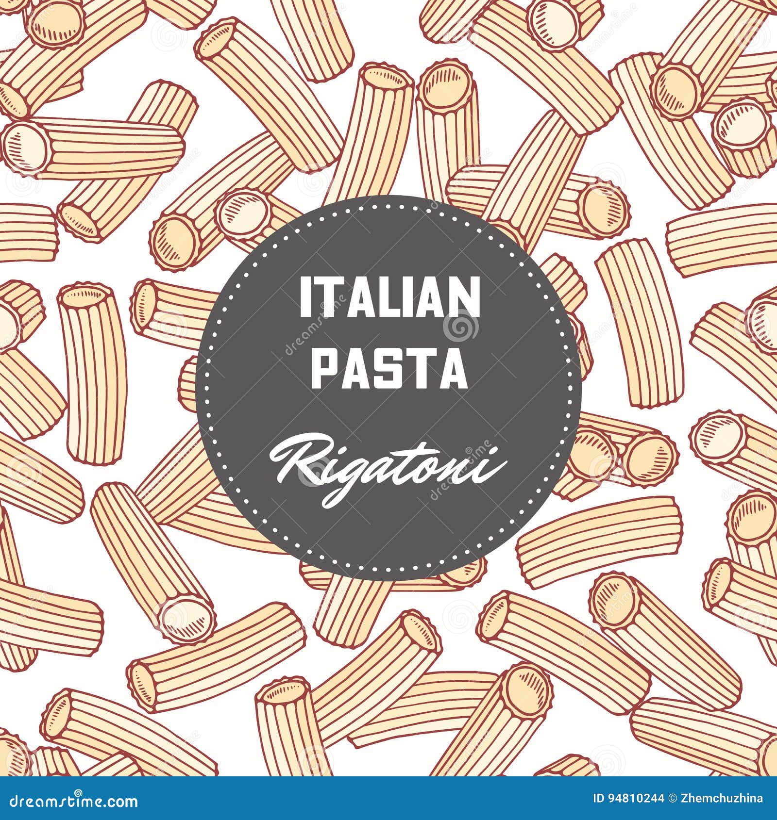 Hand Drawn Pattern with Pasta Rigatoni. Background for Food Package ...