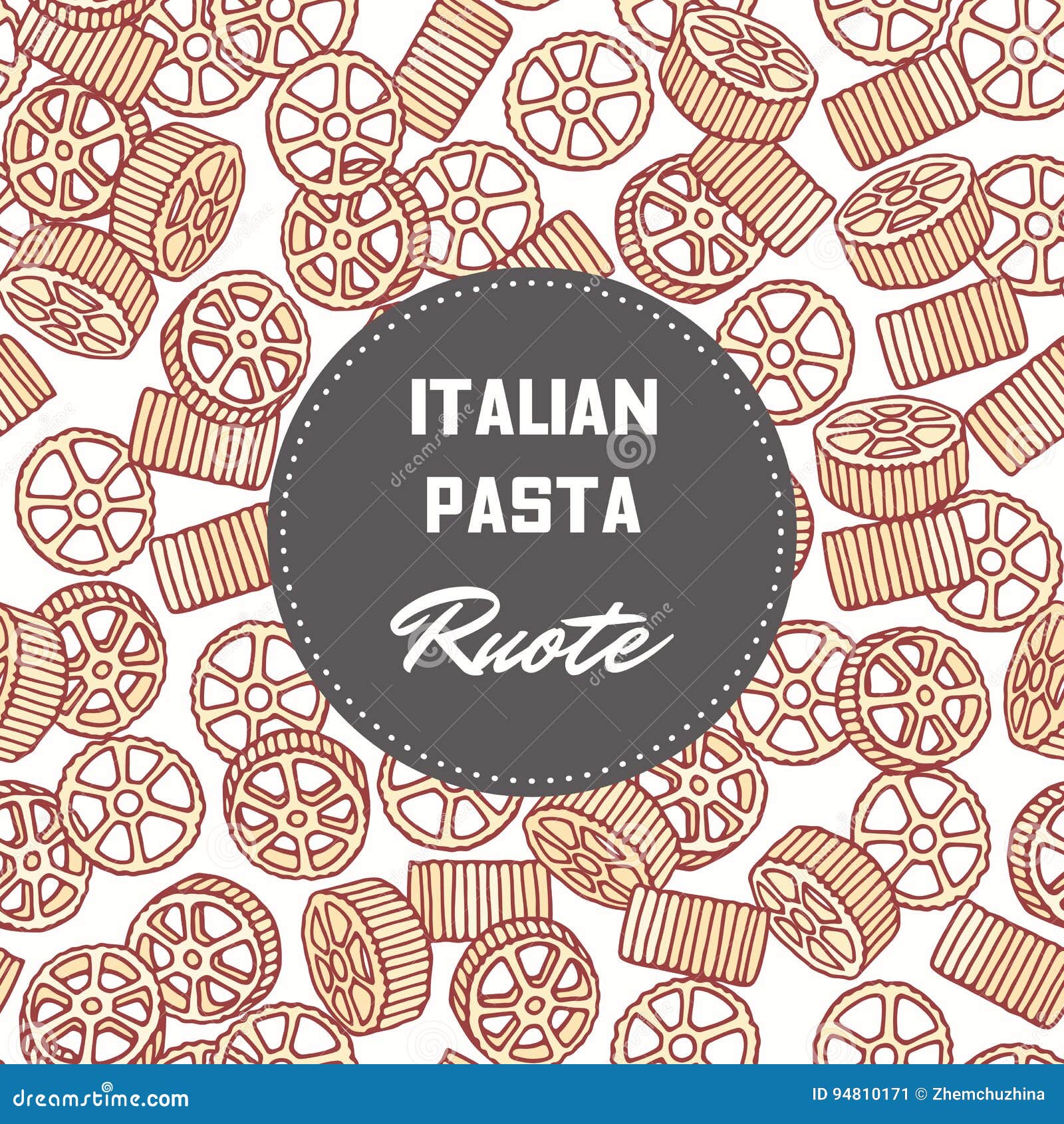 Hand Drawn Pattern With Pasta Rotelle Or Ruote. Background For Food ...