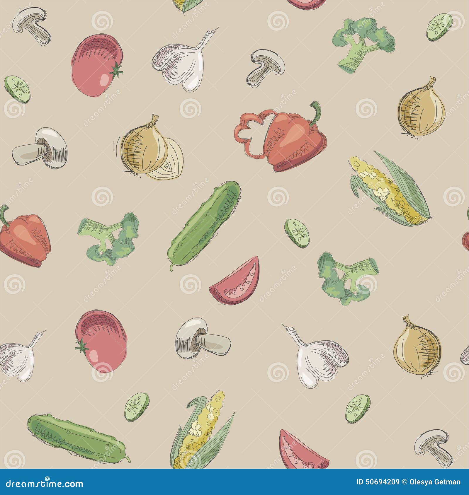 Hand Drawn Pattern of Raw Food Stock Vector - Illustration of paprika ...