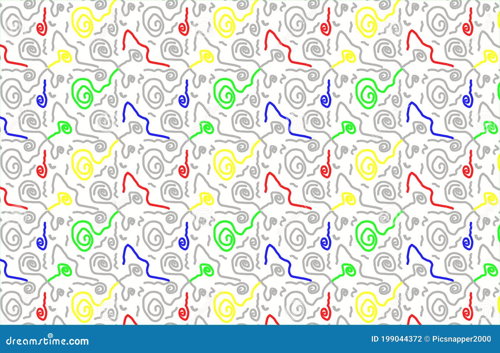 Pattern of Squiggly Lines in Grey and Scattered Red, Blue, Green and ...